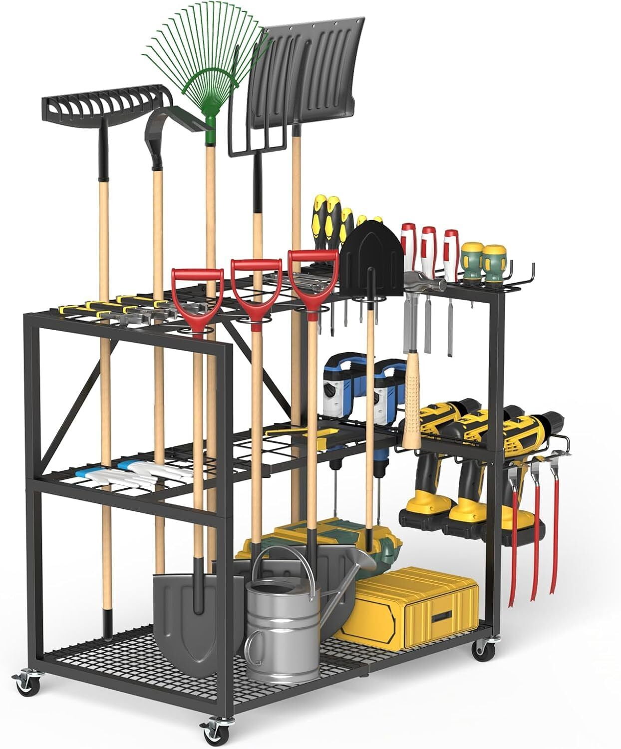 Garden Tool Organizer Cart with Wheels, Large 3 Tier Large Garage Tool ...
