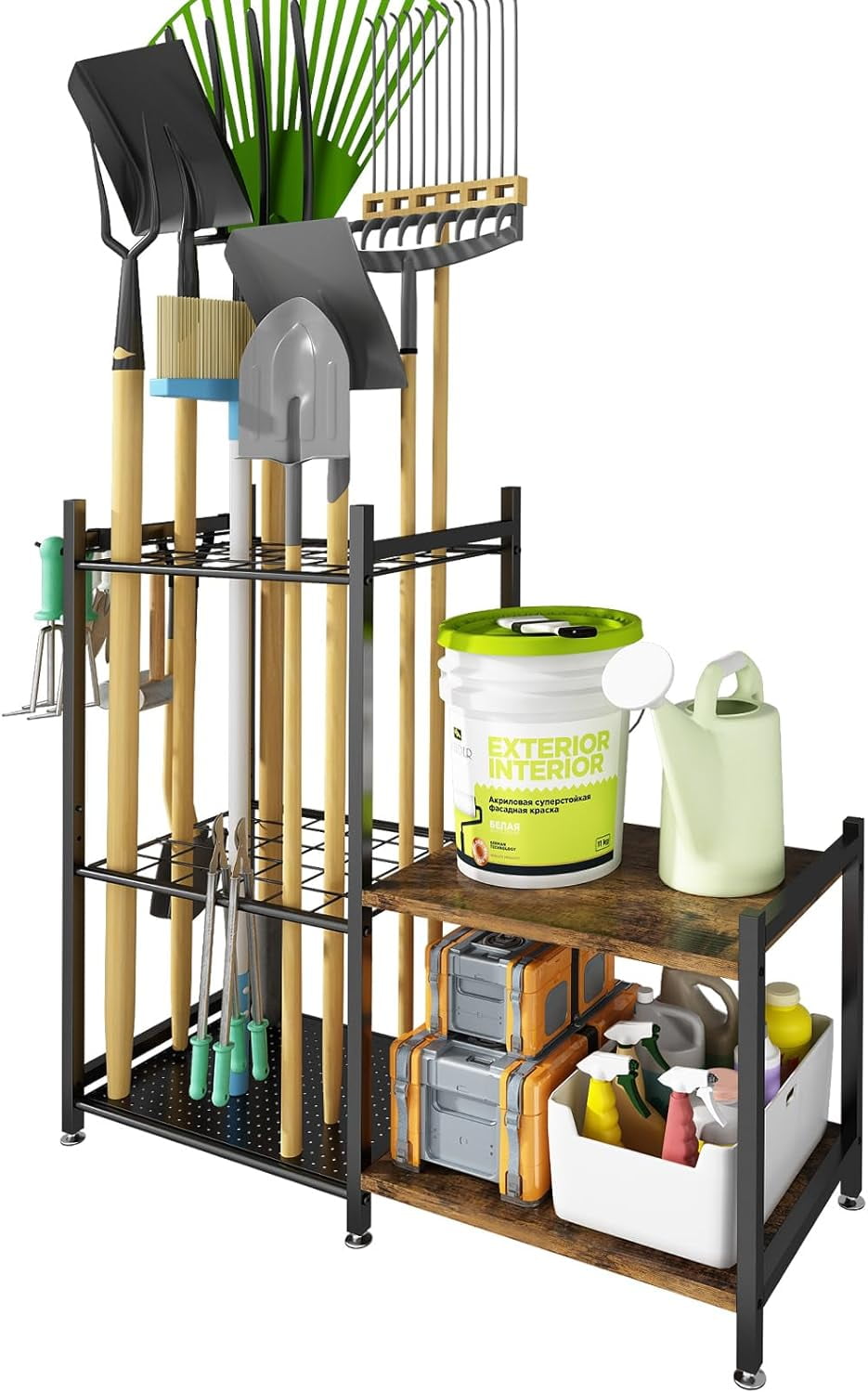 Garden Tool Organizer for Garage, Utility Storage Racks with Hooks ...