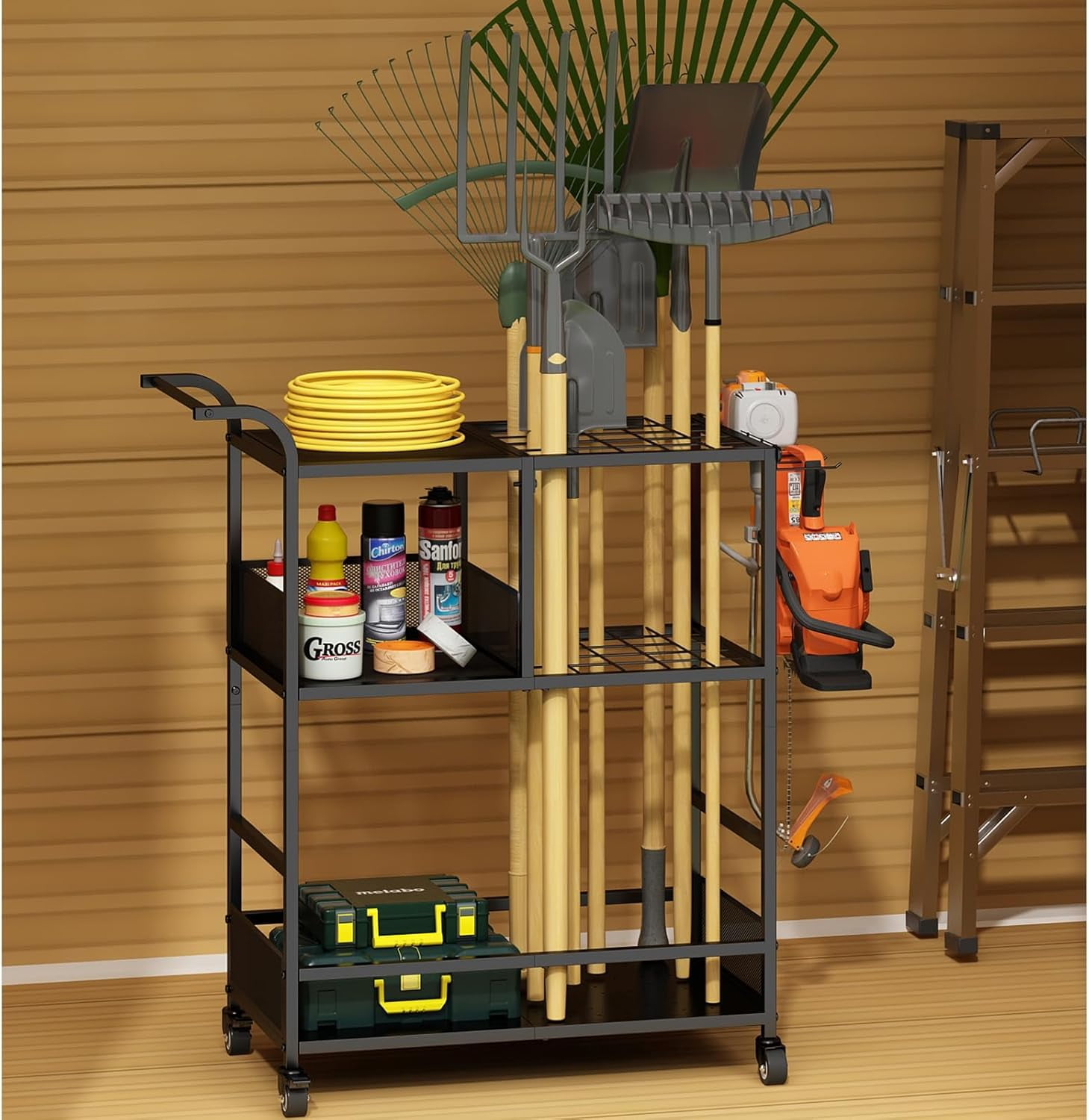 Garden Tool Organizer for Garage, Utility Storage Racks with Hooks ...