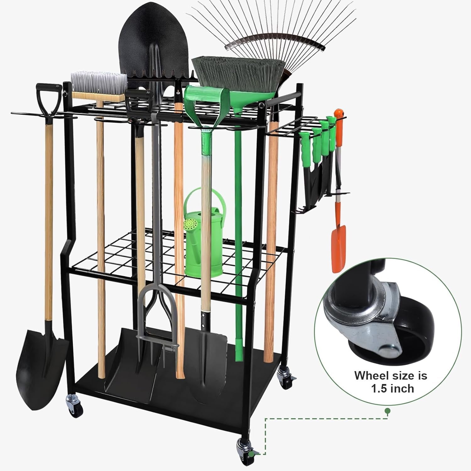 Garden Tool Organizer, Garage Yard Organizer with Wheels, Stores Up to ...