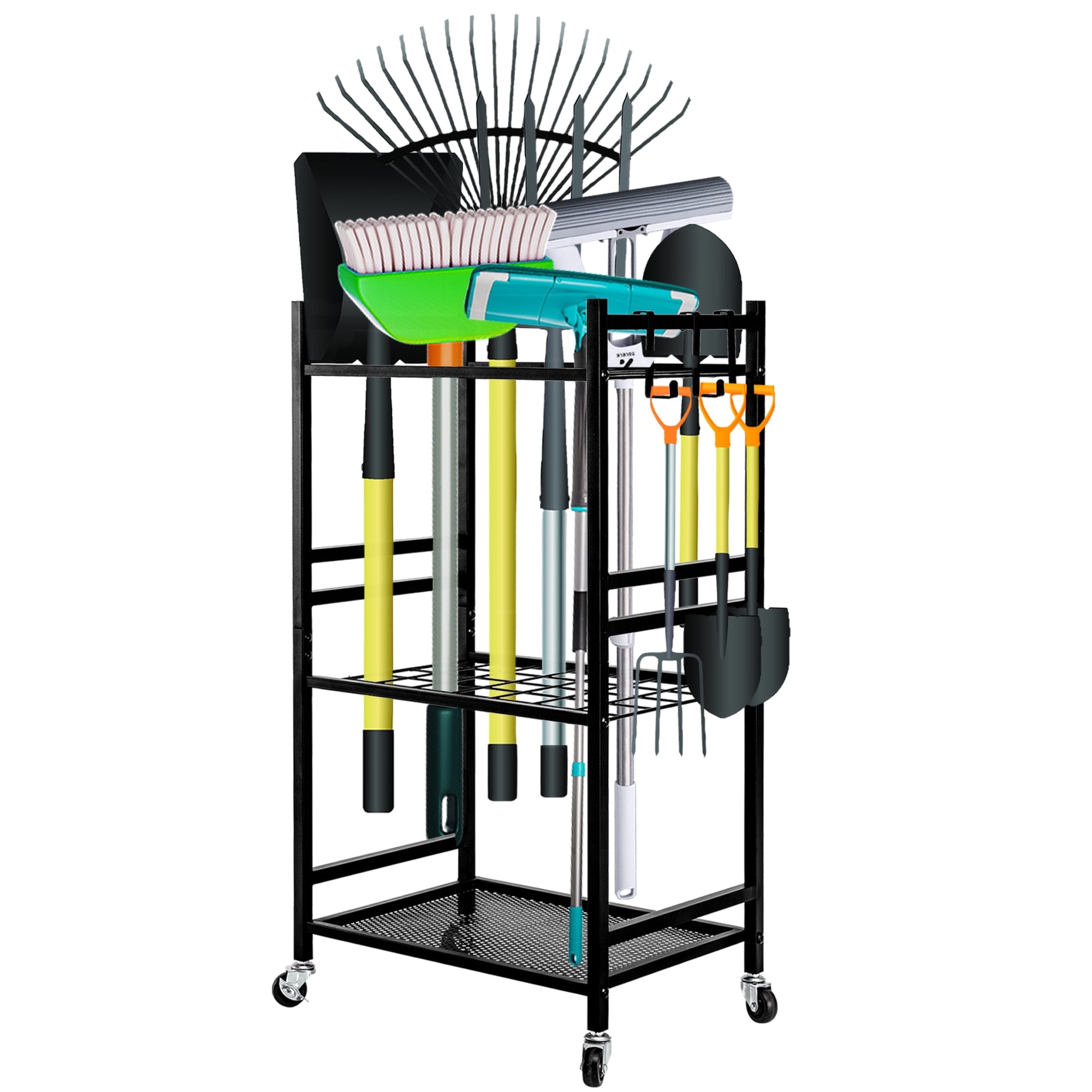 OUTMASTER Garden Tool Organizer Rack with Locking Wheel，Heavy-Duty ...