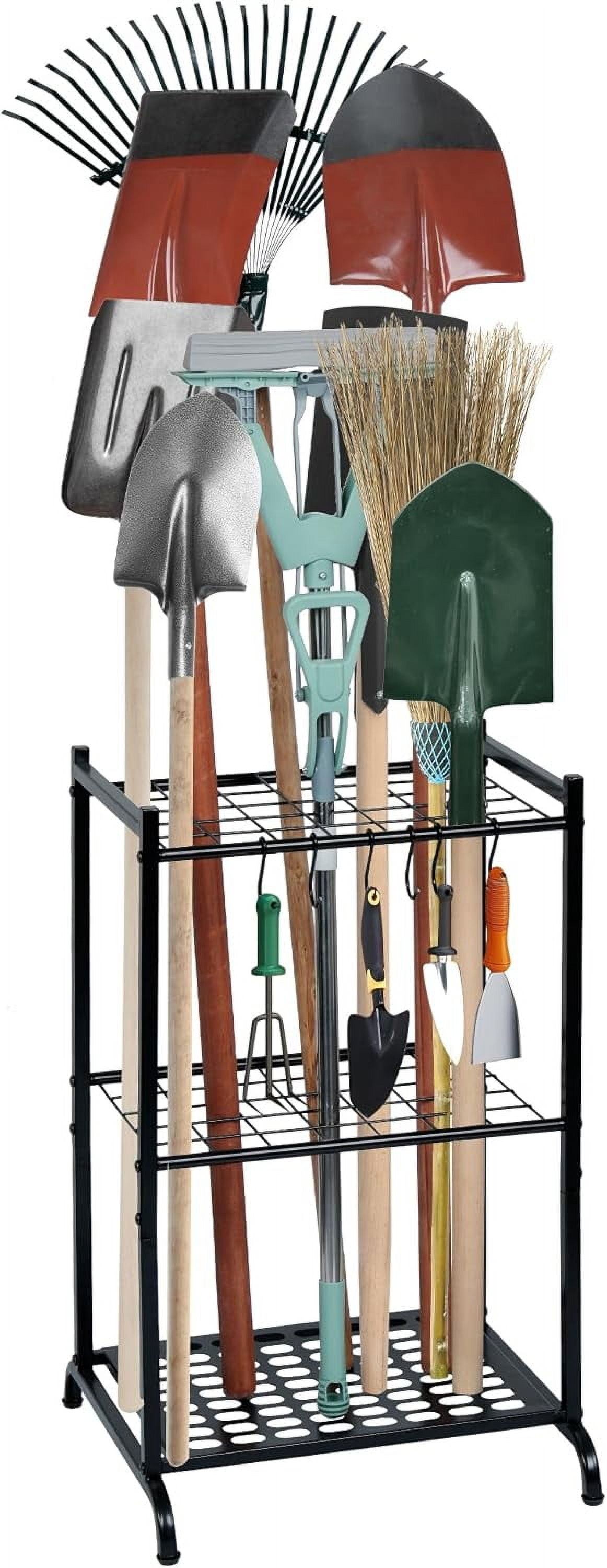 Garden Tool Organizer with Storage Hooks, Yard Tool Tower Rack for ...