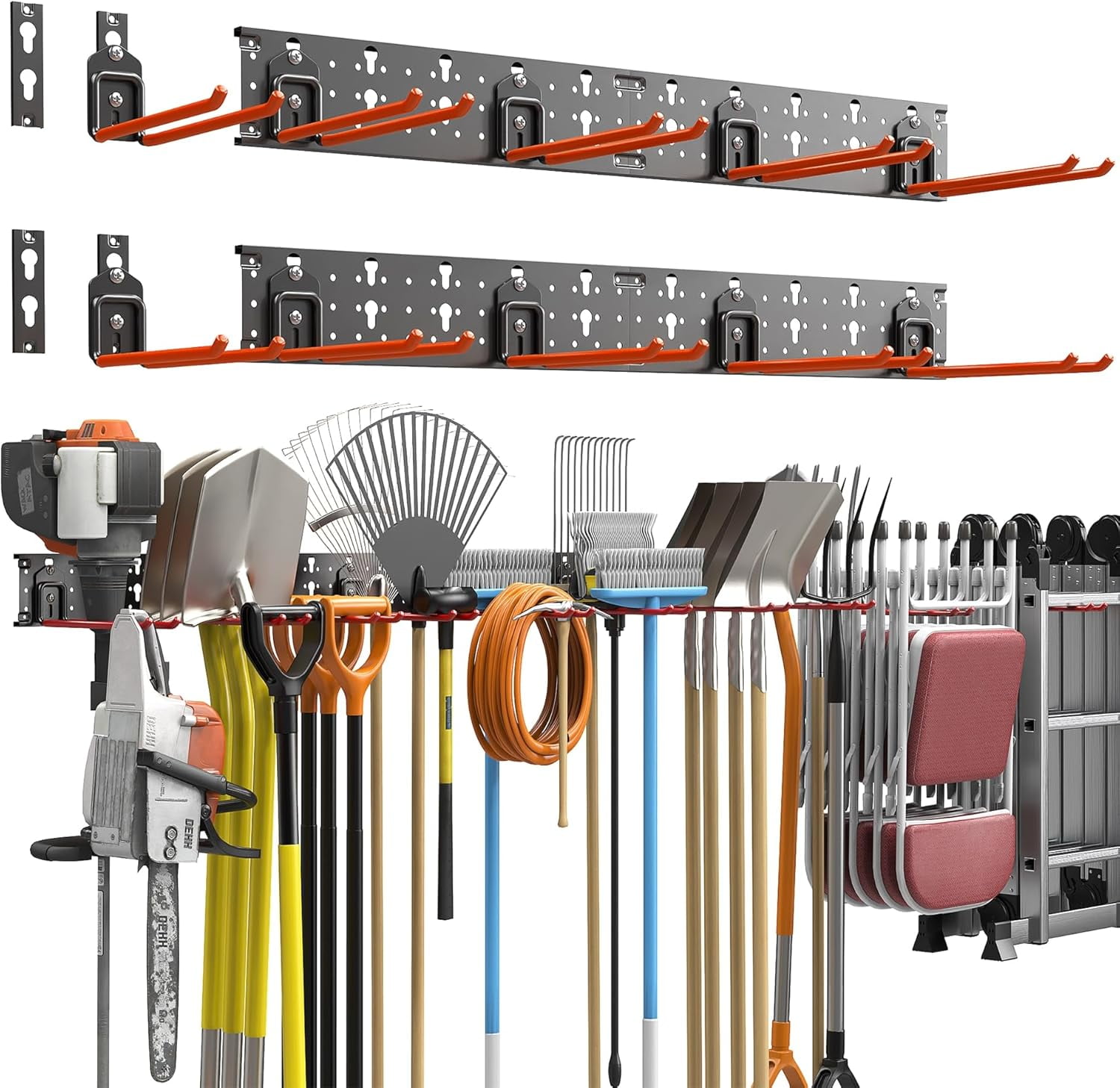Garden Tool Organizer Wall Mount, Garage Folding Chair Storage Rack ...