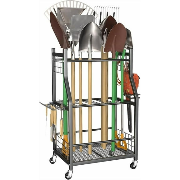 Garden Tool Organizer with Wheels for Garage, Large Storage Capacity ...
