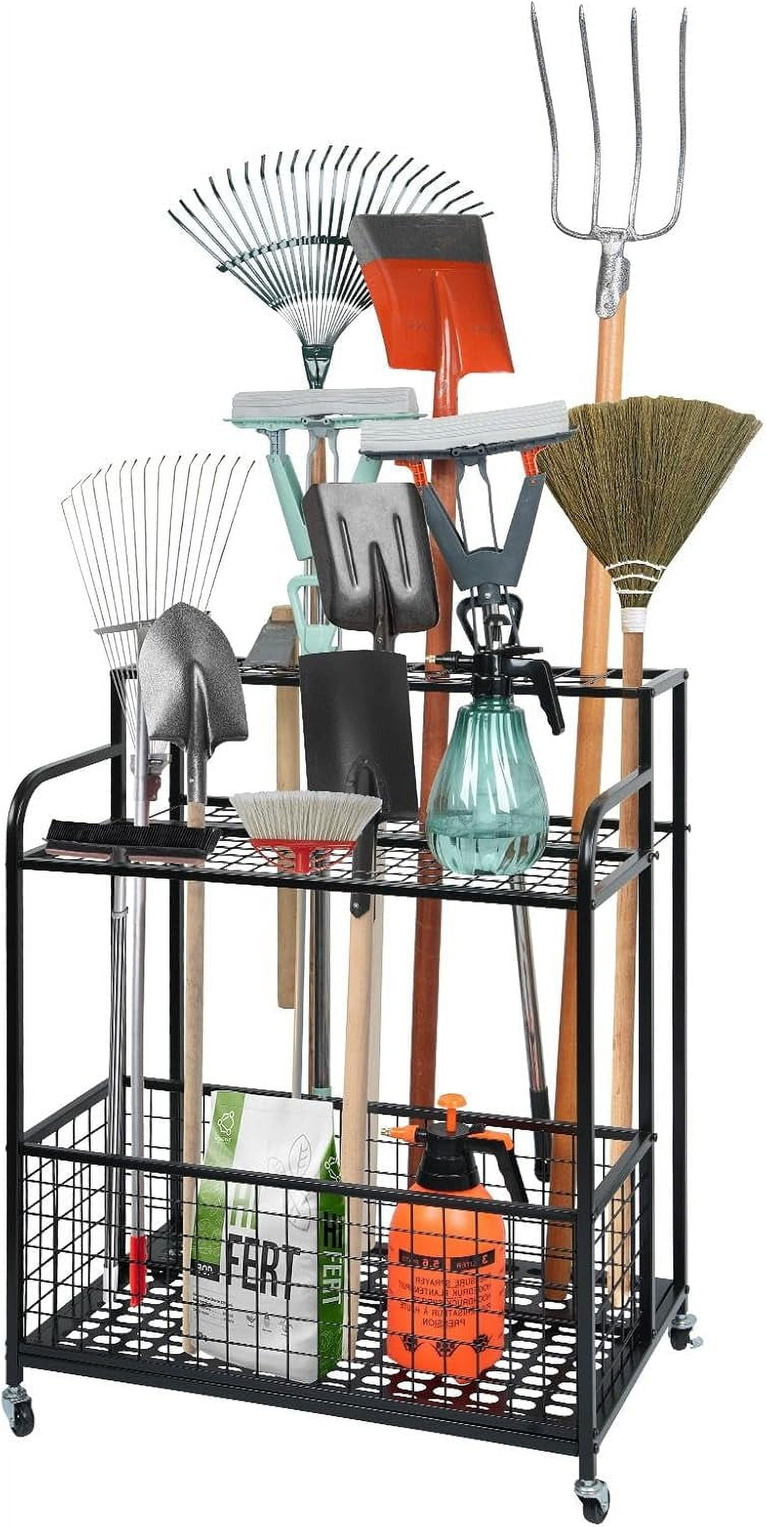 Garden Tool Organizer with Wheels, Large Tool Storage Holds Up to 42 ...