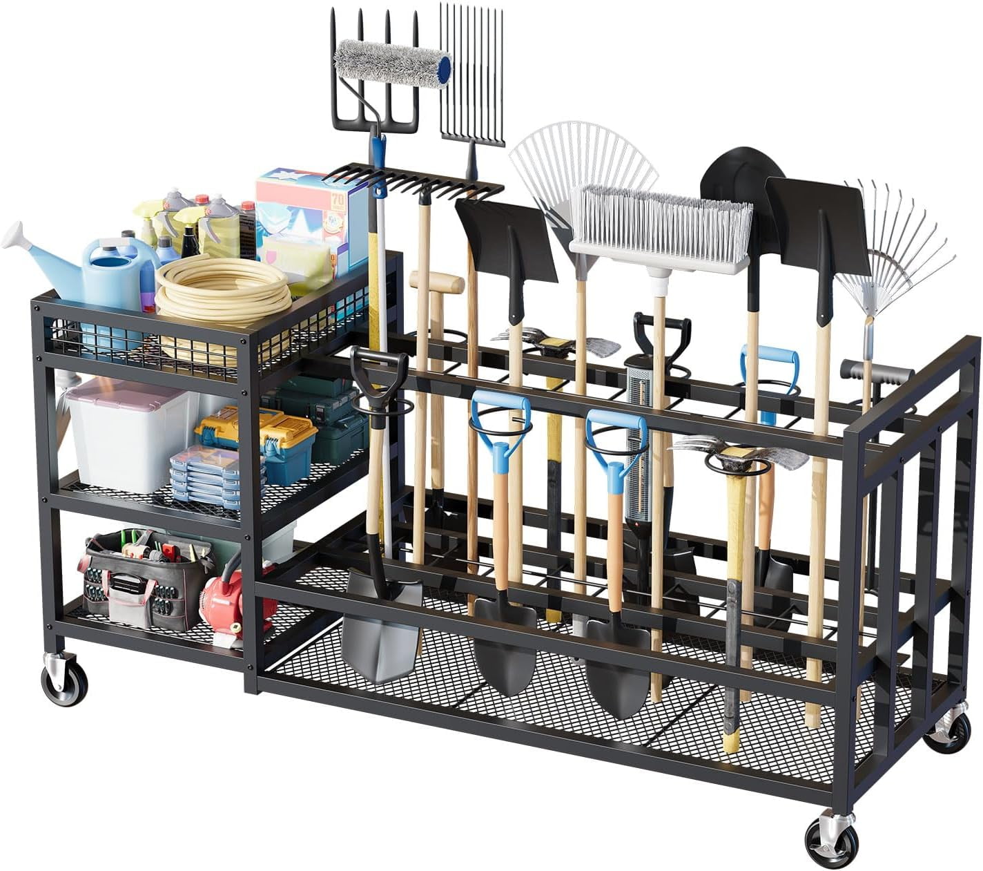 Garden Tool Organizer with Wheels-Movable Garden Tool Rack with Storage ...