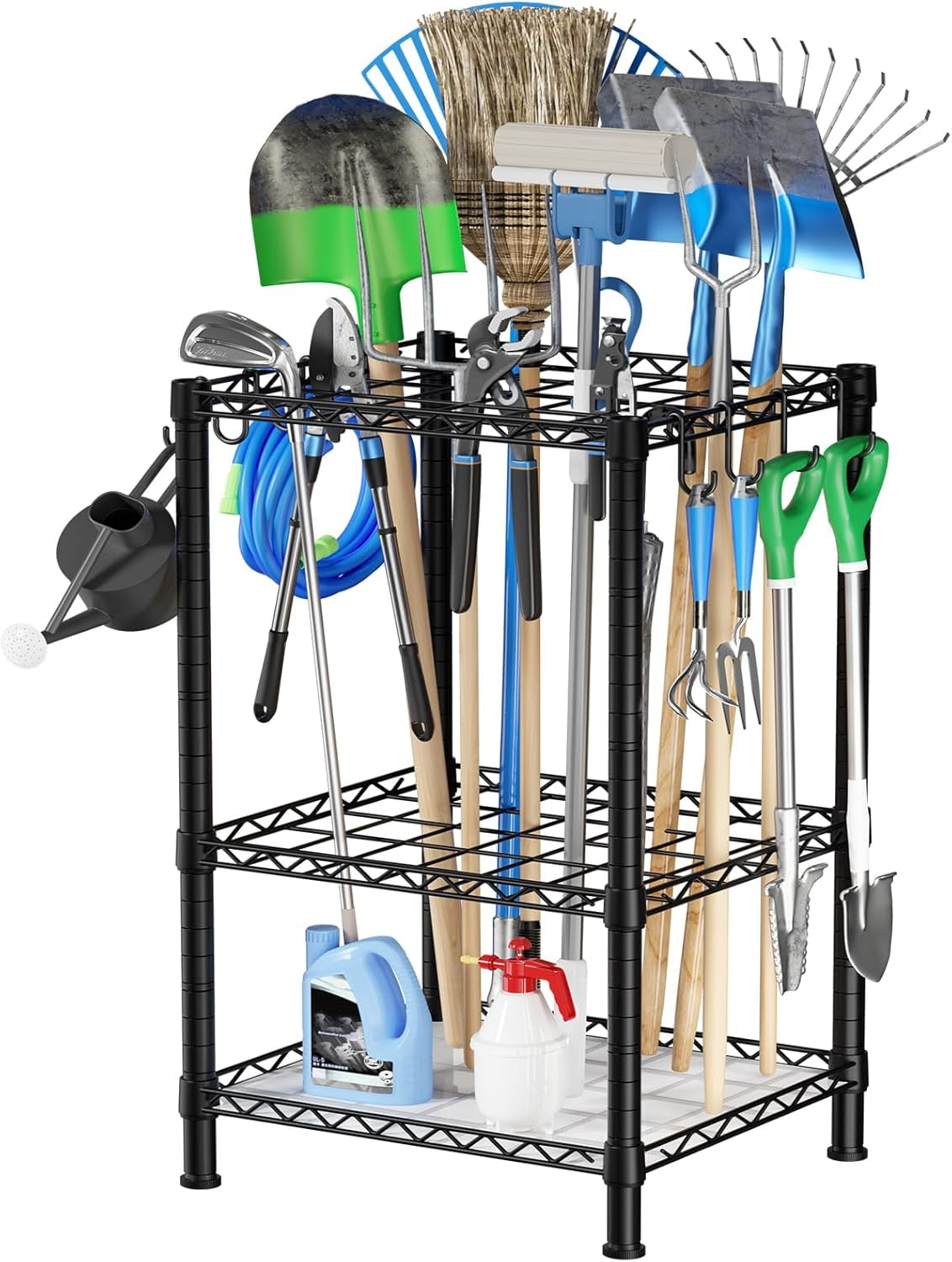 Garden Tool Organizer（With Adjustable Shelf）Heavy Duty Garage Tool ...