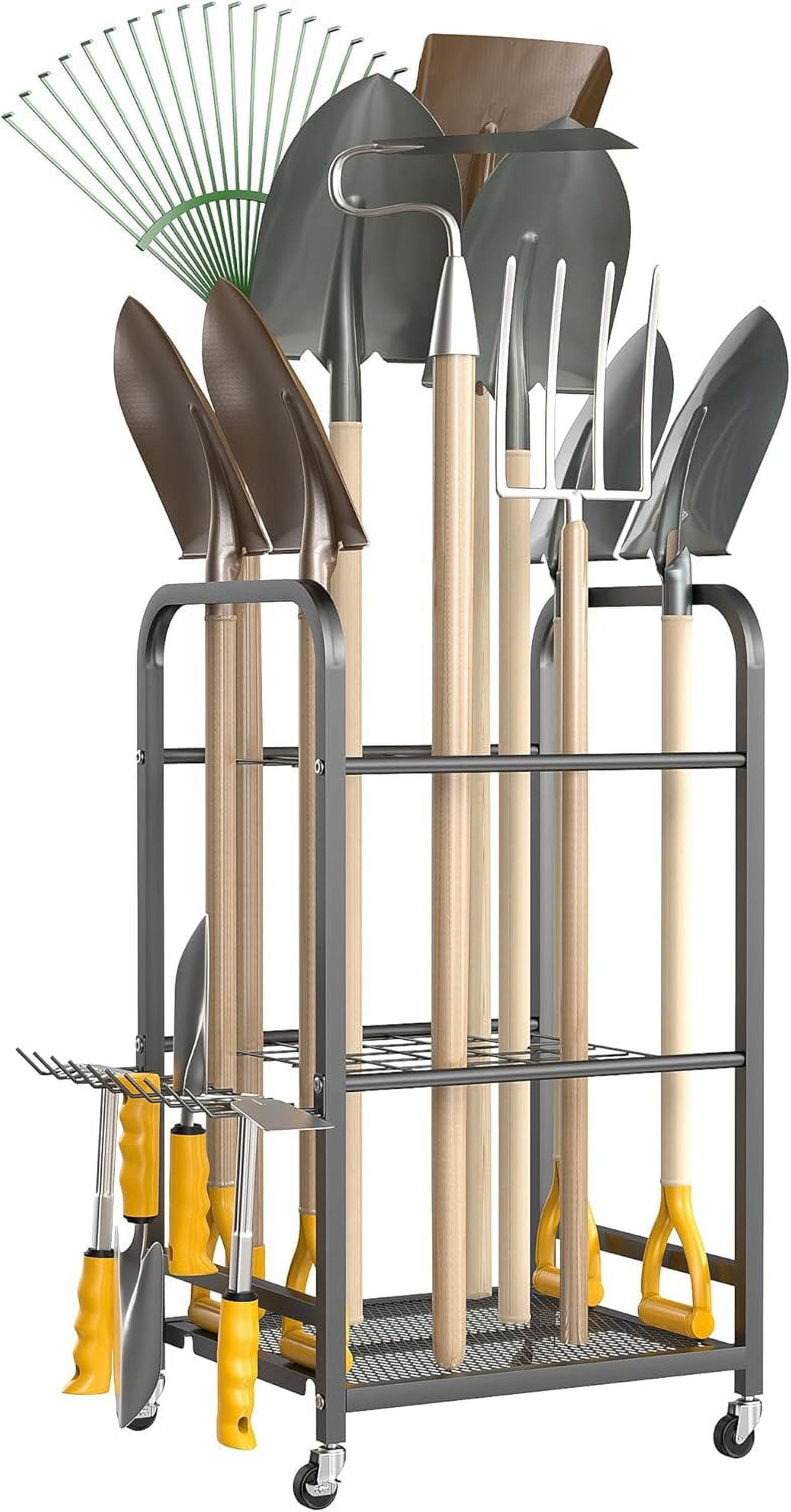 Garden Tool Organizer Yard Tool Storage Rack with Lockable WheelGarden ...