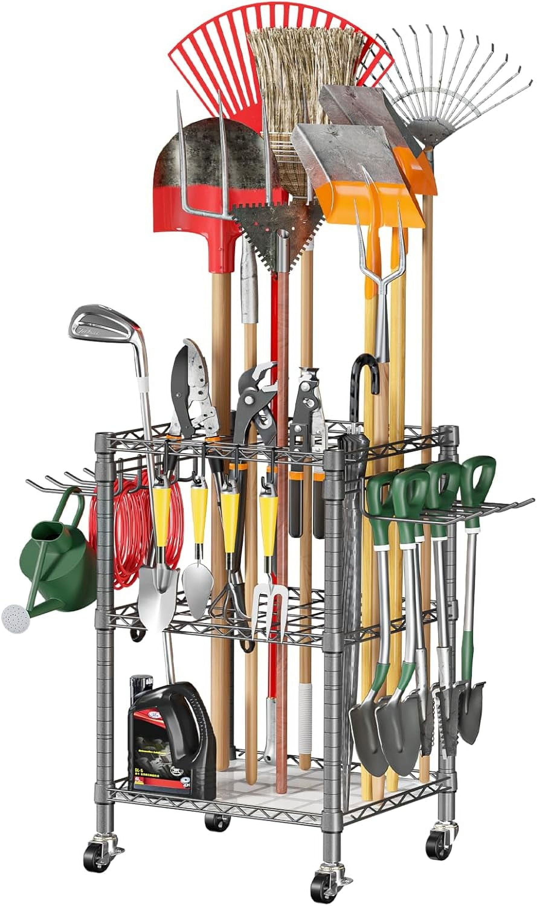Garden Tool Organizer（with Lockable Wheels） Heavy Duty Garage Tool ...