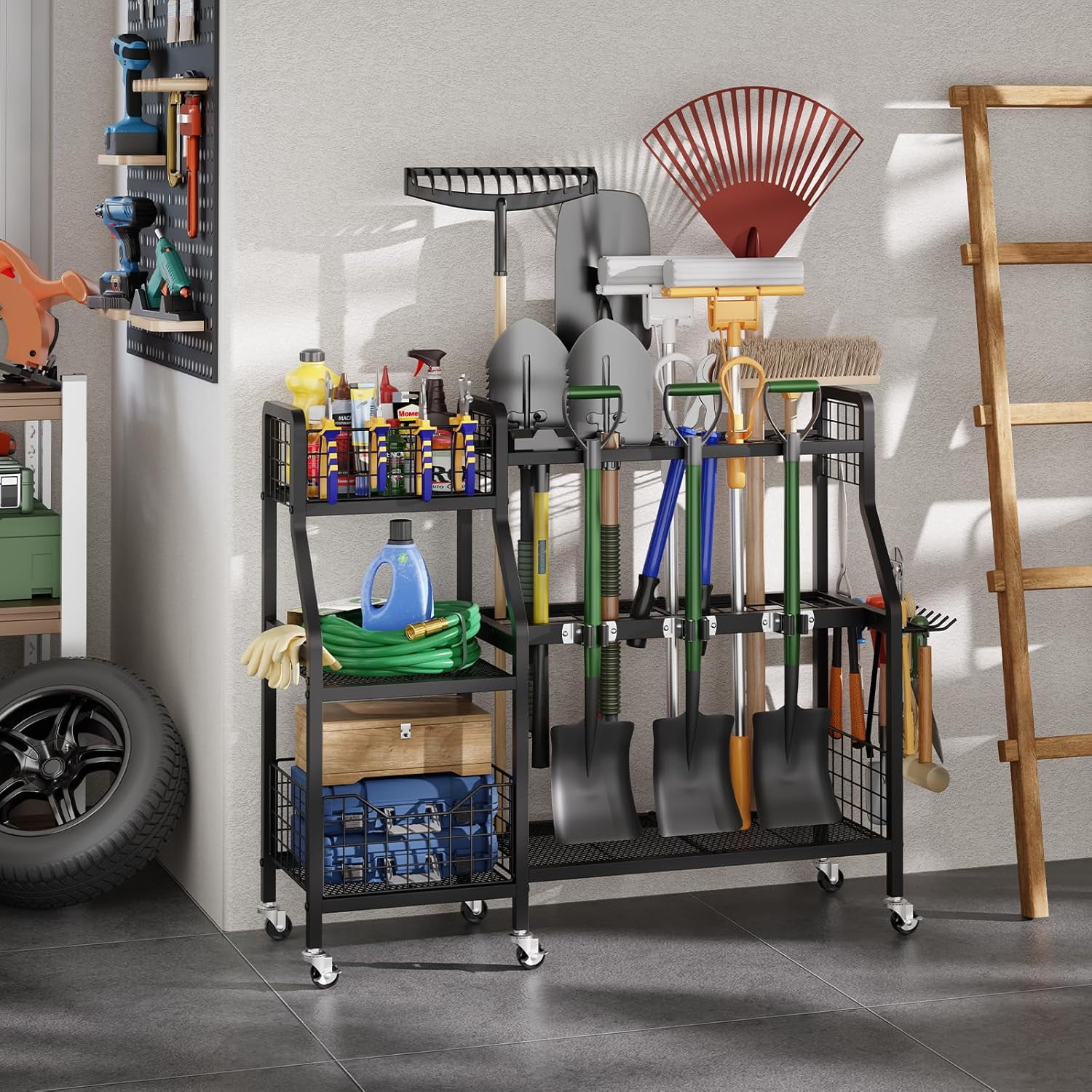 Garden Tool Organizer with Wheels, Heavy Duty Yard Tool Organizer with ...