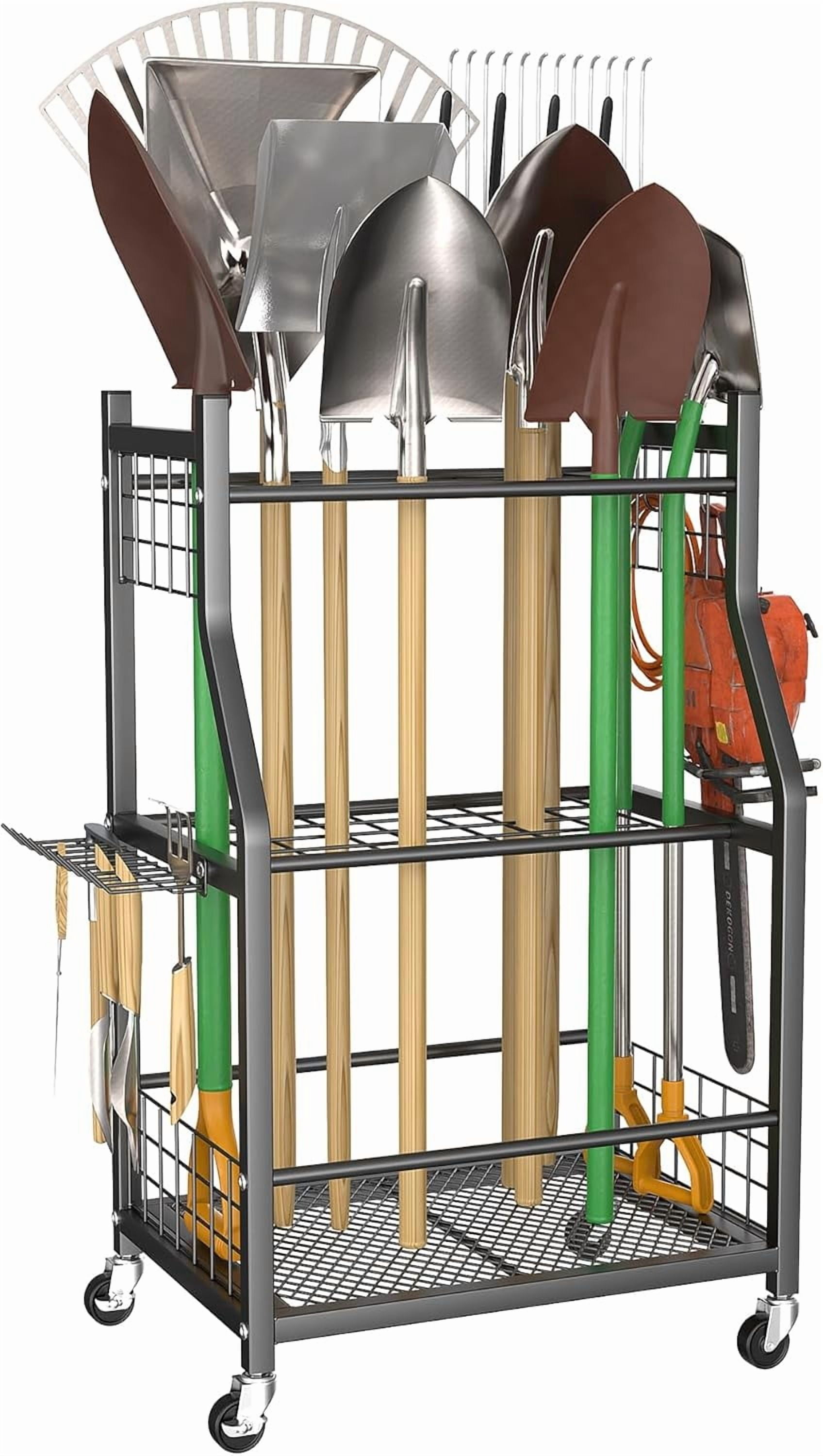 Garden Tool Organizer with Wheels for Garage, Rakes/Shovels/Yard Tools ...