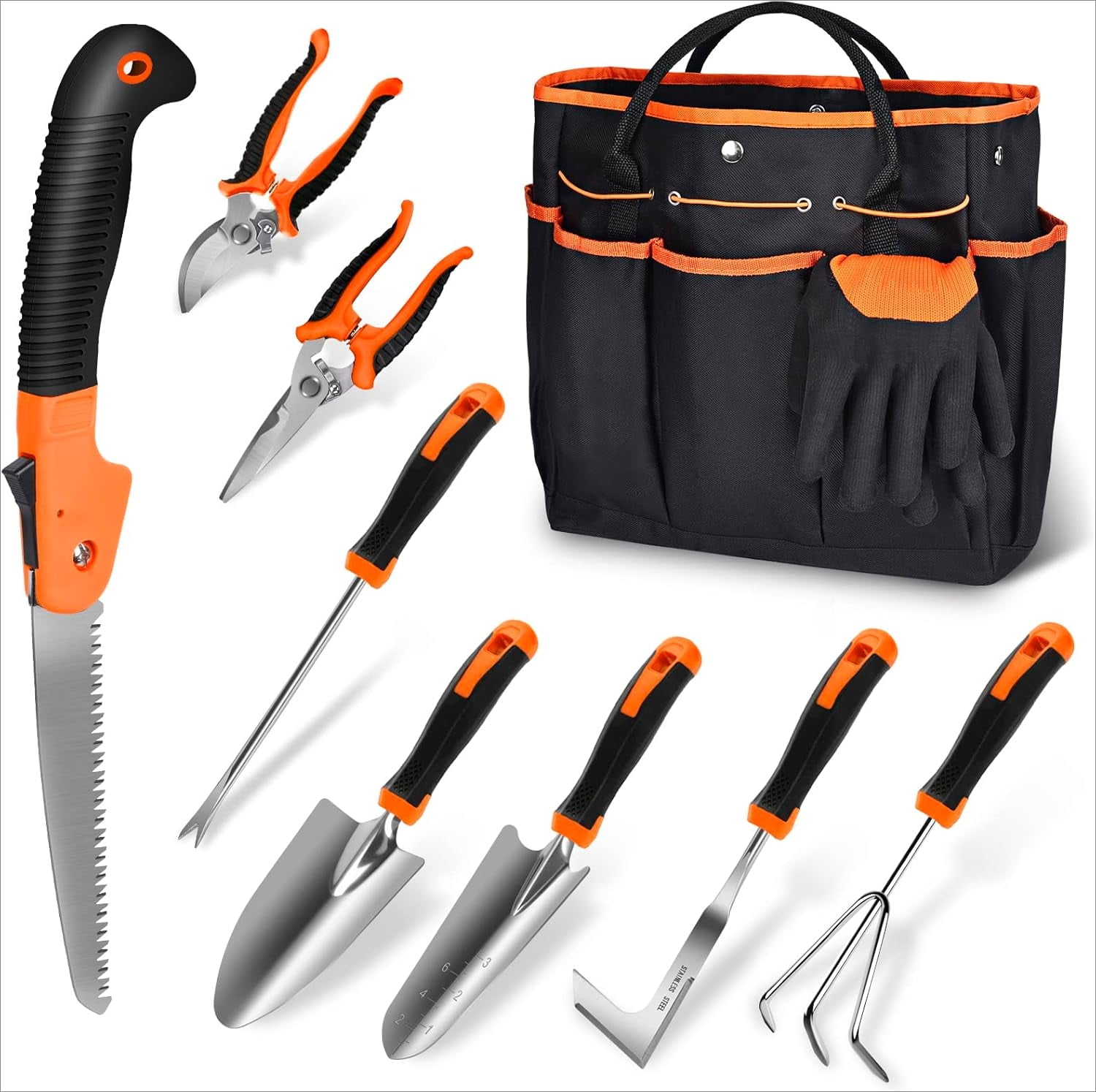Garden Tool Set, 10 Piece Stainless Steel Heavy Duty Gardening Tool Set ...