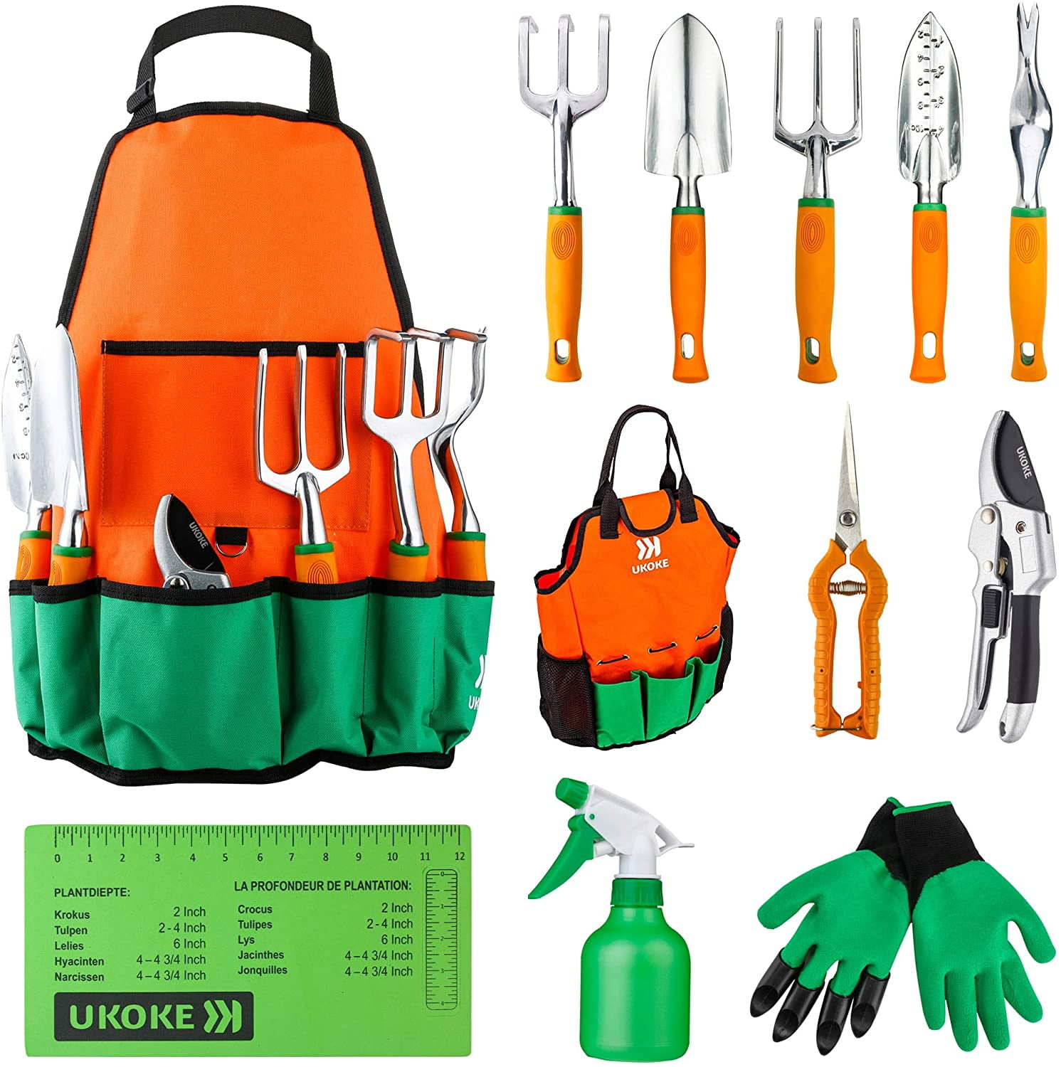 Garden Tool Set, 12 Piece Aluminum Hand Tool Kit, Garden Canvas Apron ...
