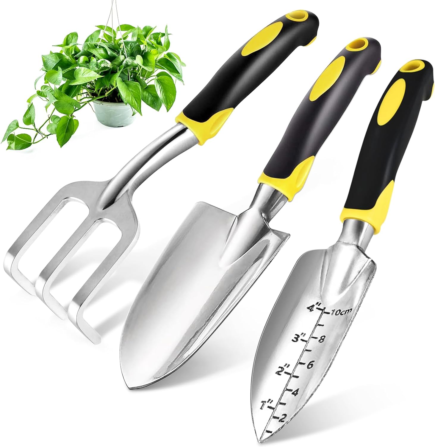 Garden Tool Set 3 Pcs,Aluminum Gardening Tools Kit with Rake,Shovel and ...