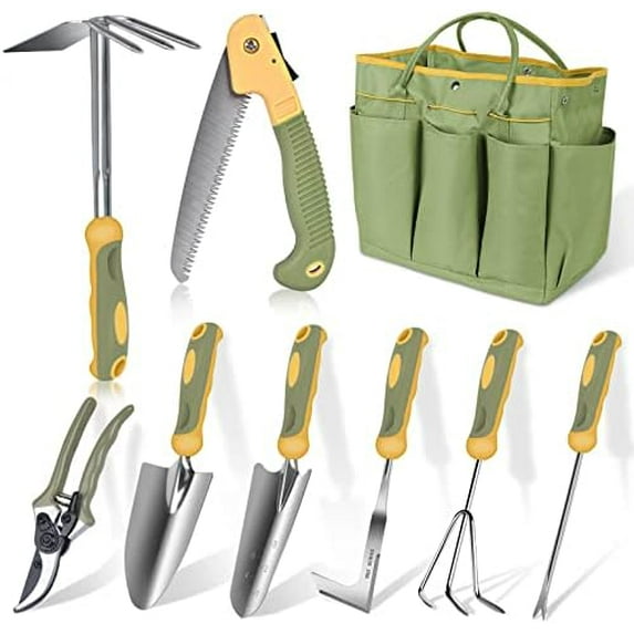 Garden Tool Set, 9 Piece Stainless Steel Heavy Duty Gardening Hand ...