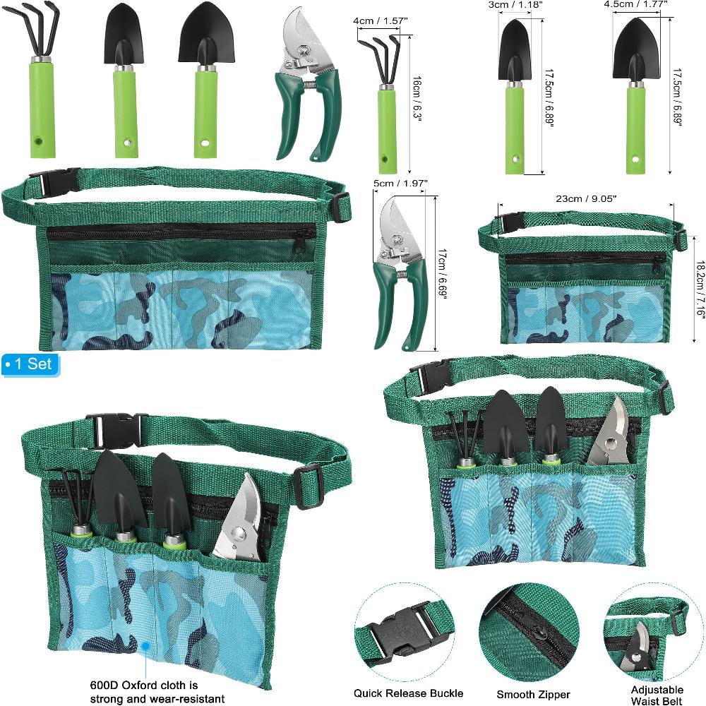 Garden Tool Set Tool Pouch Belt with Round Shovel&Point Shovel&Hand ...