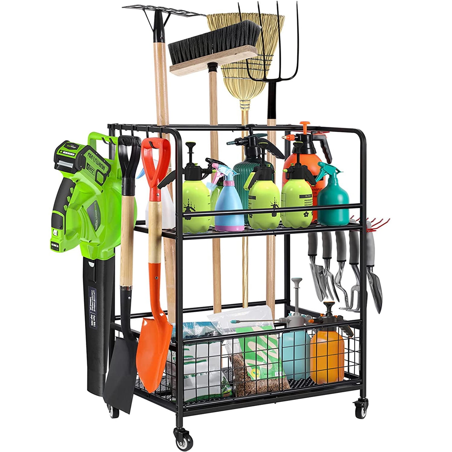 Garden Tool Storage Organizer Cart with Wheels, Tool Tower Garage ...