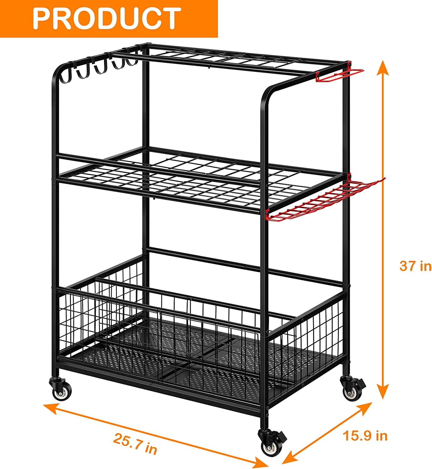 Garden Tool Storage Organizer with Wheels, Yard Tool Stand Holder Racks ...