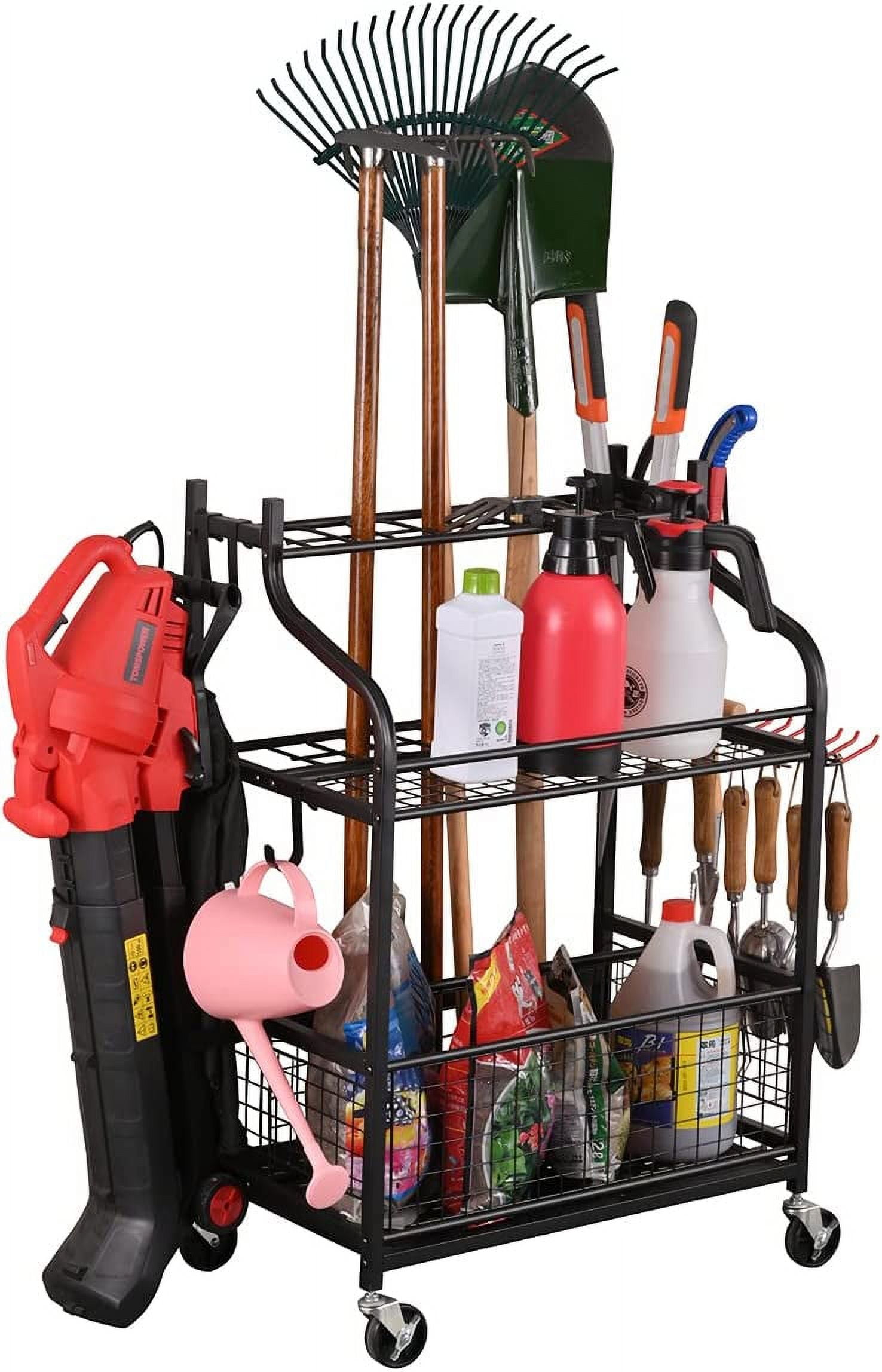 Garden Tool Storage Organizer with Wheels Yard Tool Stand Holder for ...