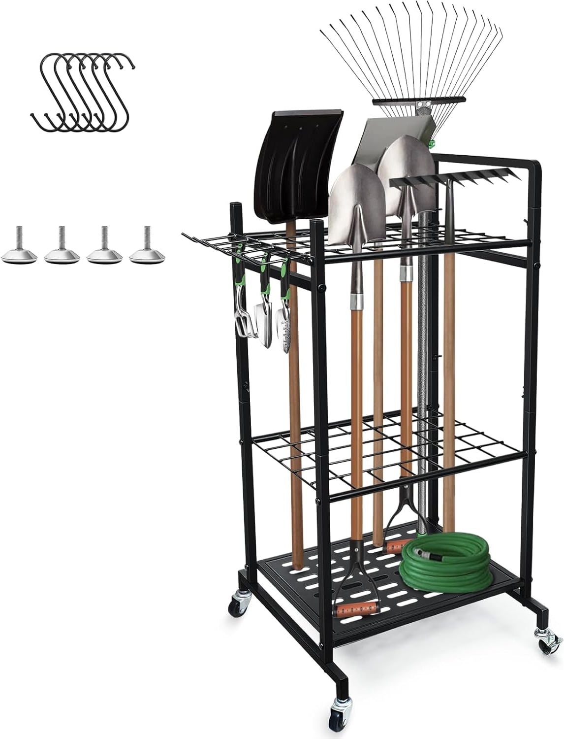 Garden Tool Storage Rack, Black, Steel, Removable, 17.3 x 15.5 x 33.5 ...