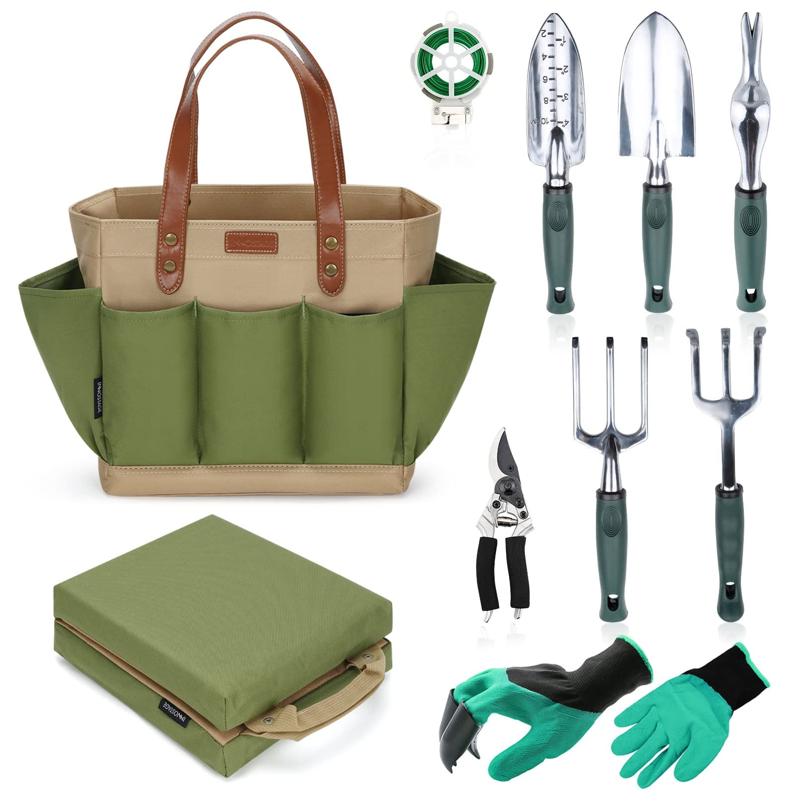 Garden Tool Tote Solid Bag with 11 Piece Hand Tools,Best Gardening Gift ...