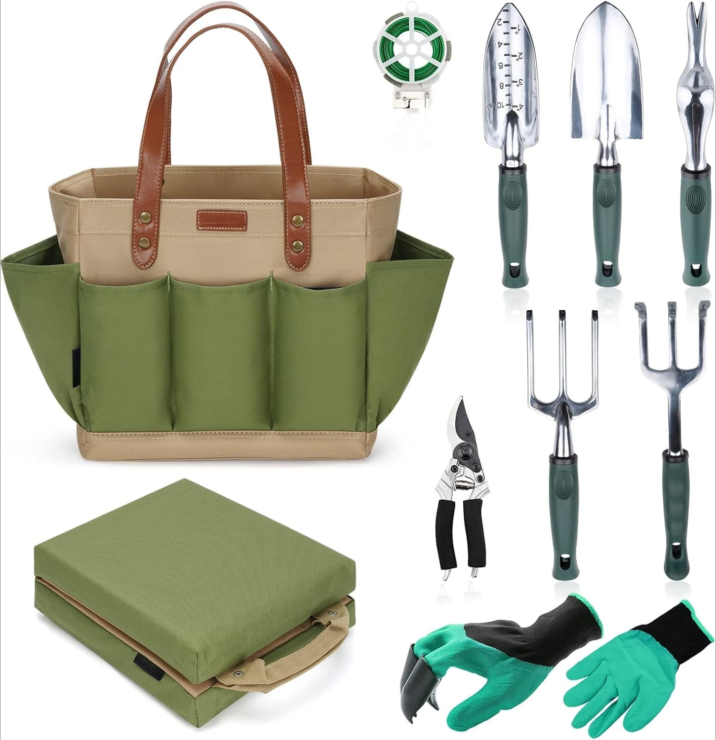 Garden Tool Tote Solid Bag with 11 Piece Hand Tools,Best Gardening Gift ...