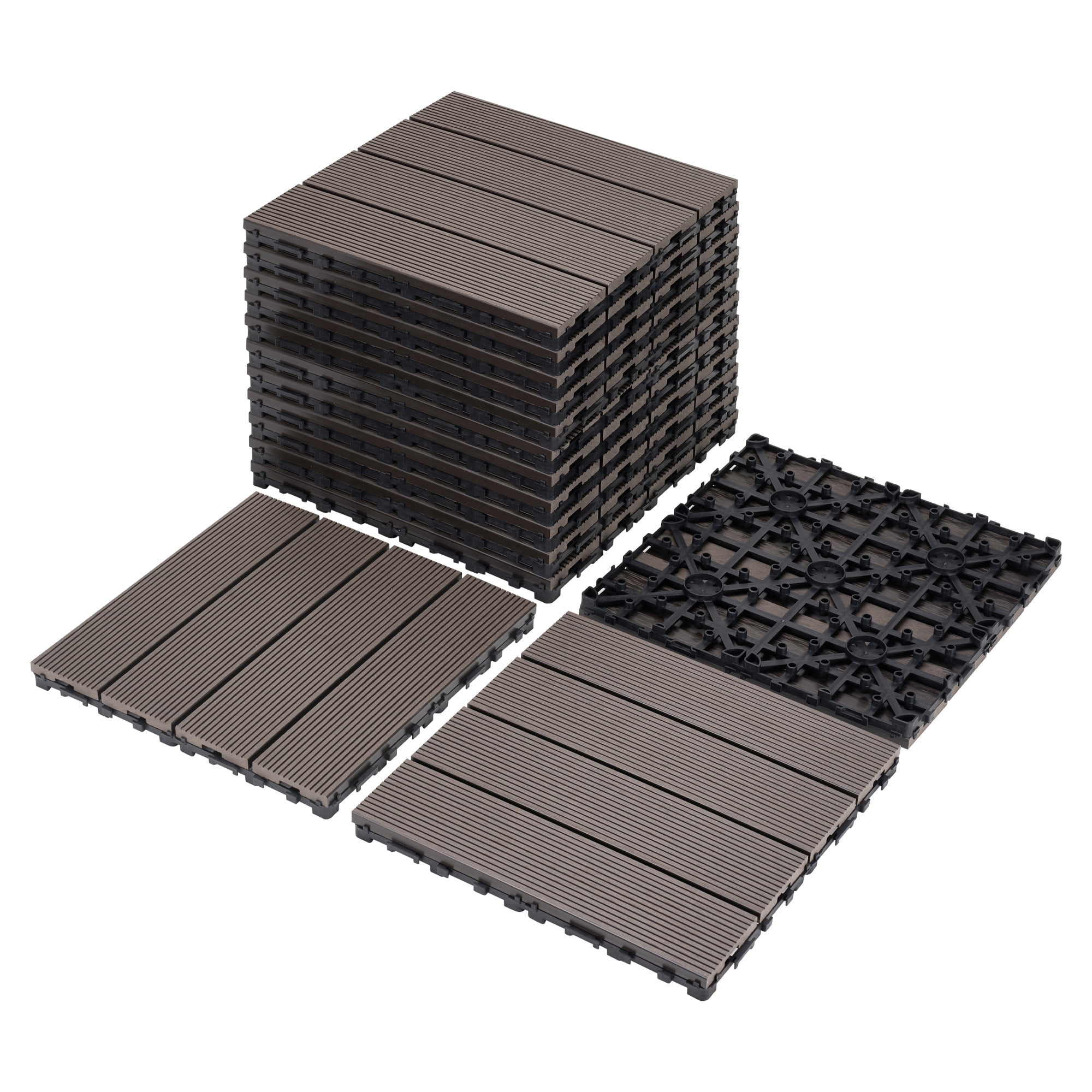Garden Tools 8.7 sq. ft DIY Wood-Plastic Composite Deck Tiles, Coffee ...
