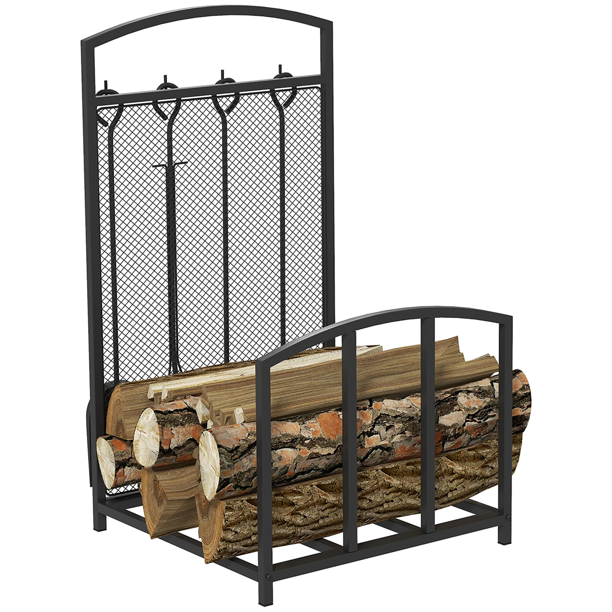 Garden Tools HOMCOM Firewood Rack with Fireplace Tools, Indoor Outdoor ...