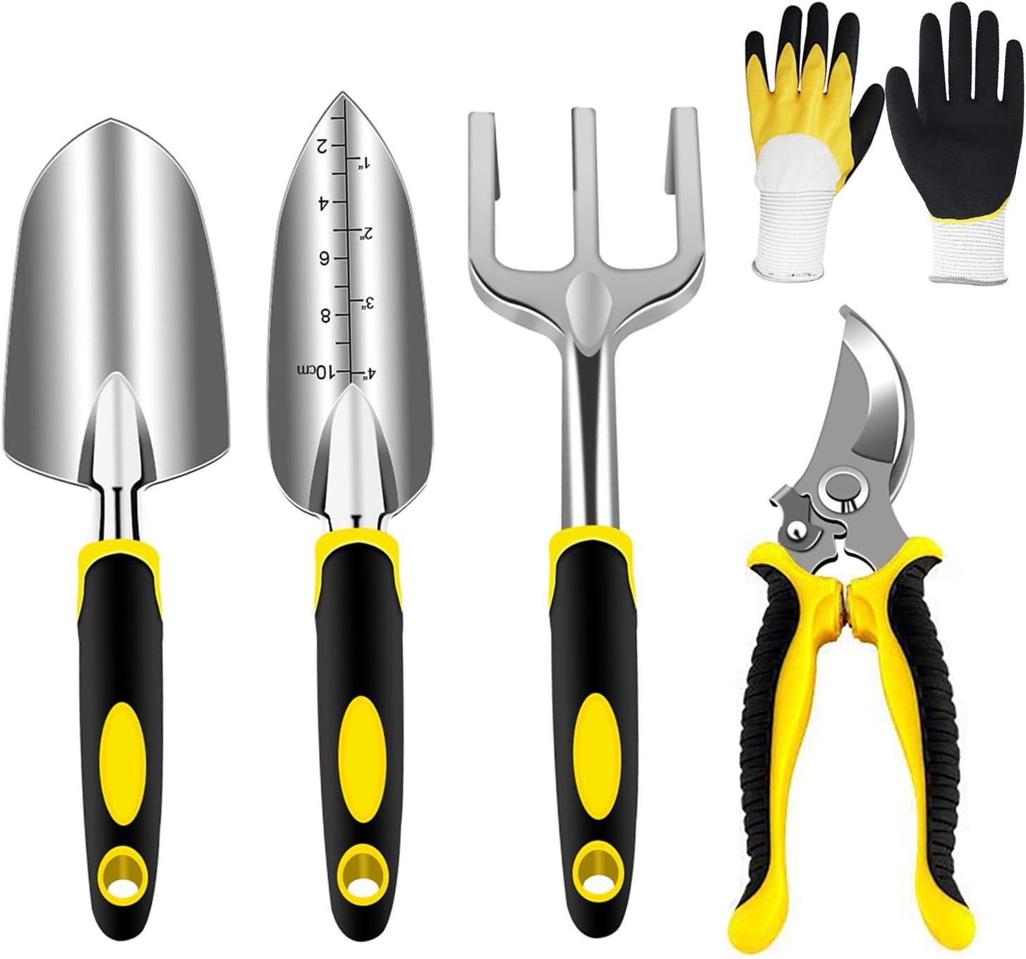 5-Piece Garden Tools Set: Gloves, Shear, Rake, Shovel, Trowel ...