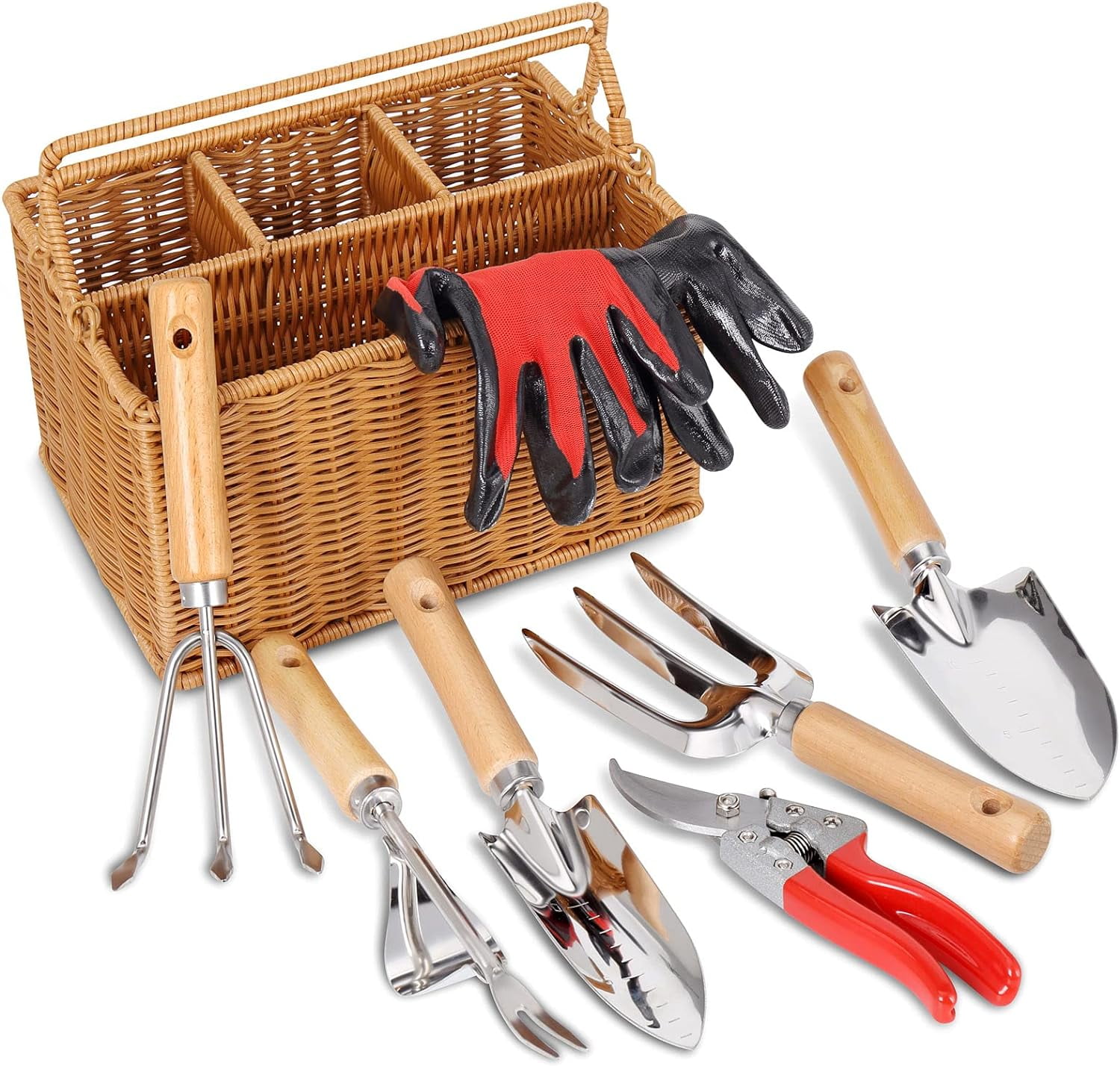 Garden Tools Set with Basket, Heavy Duty Stainless Steel Gardening Hand ...