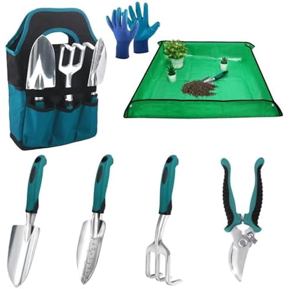 Garden Tools Sets, Gardening Tool Set with 39.3 in Repotting Mat, 7 ...