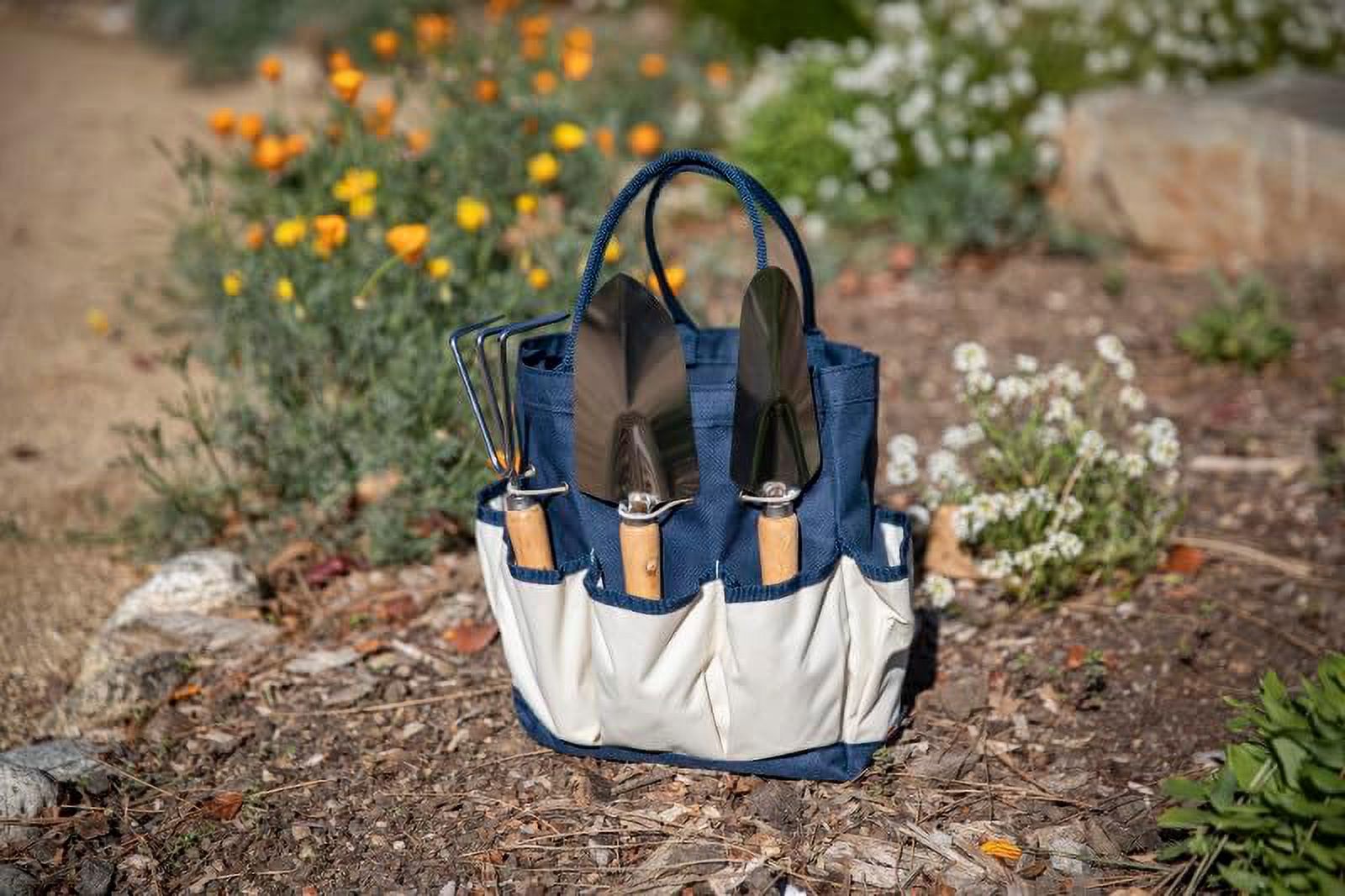 & Garden Tote with Tools, Navy Blue with Beige Accents, Gardening Kit ...