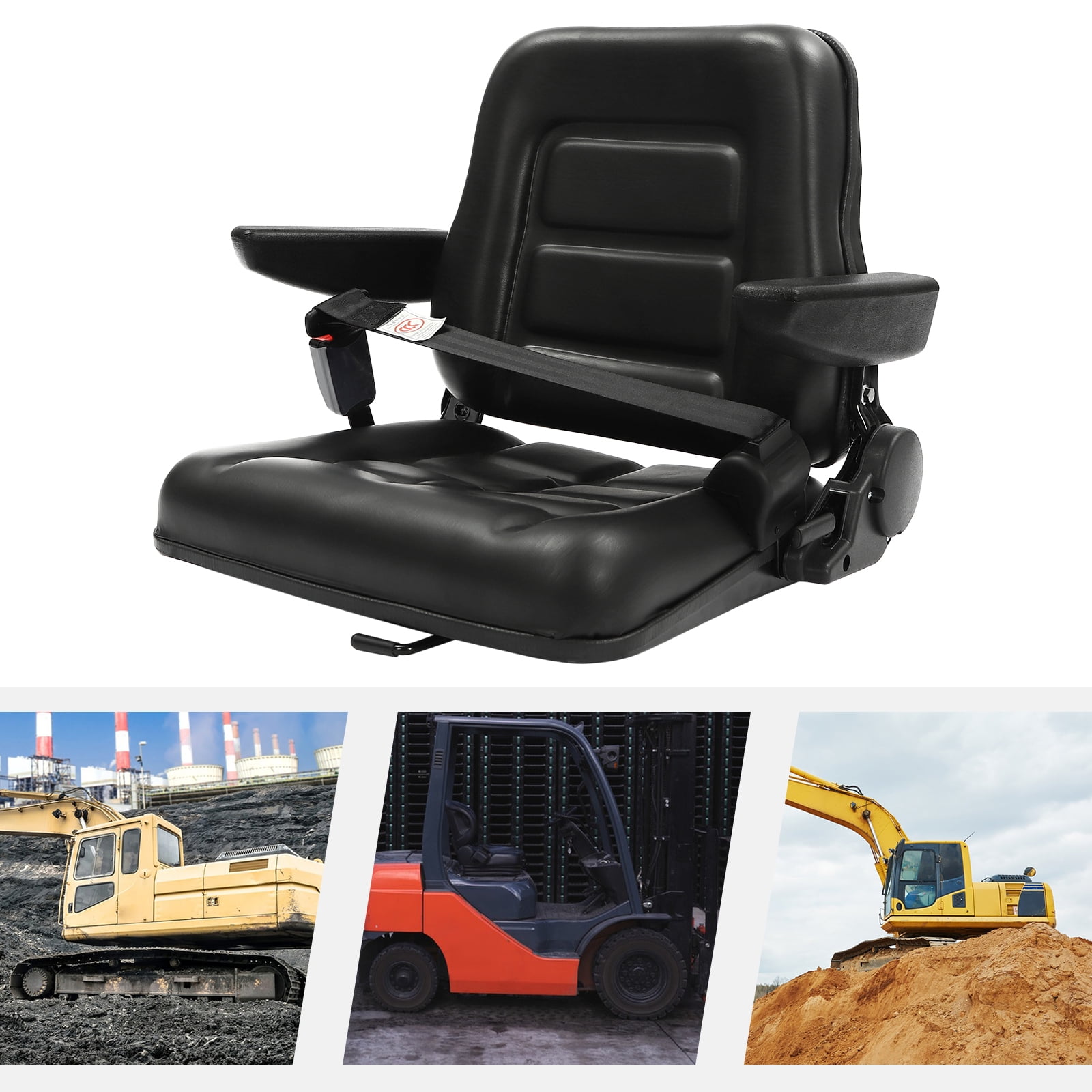 Garden Tractor Seat with Adjustable Armrests, Backrest, and Safety Belt ...