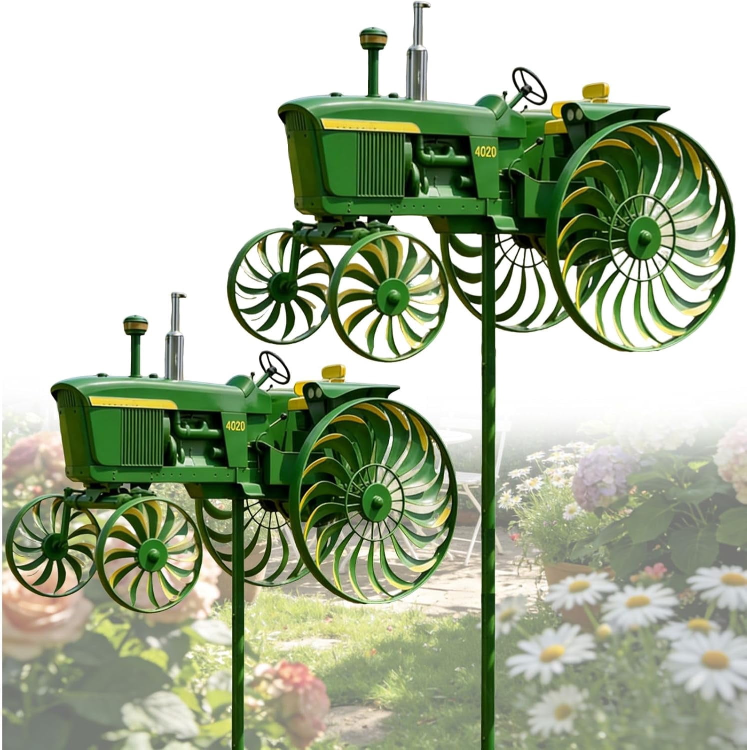 Garden Tractor Wind Spinner for Yard and Garden, Green Tractor Windmill ...