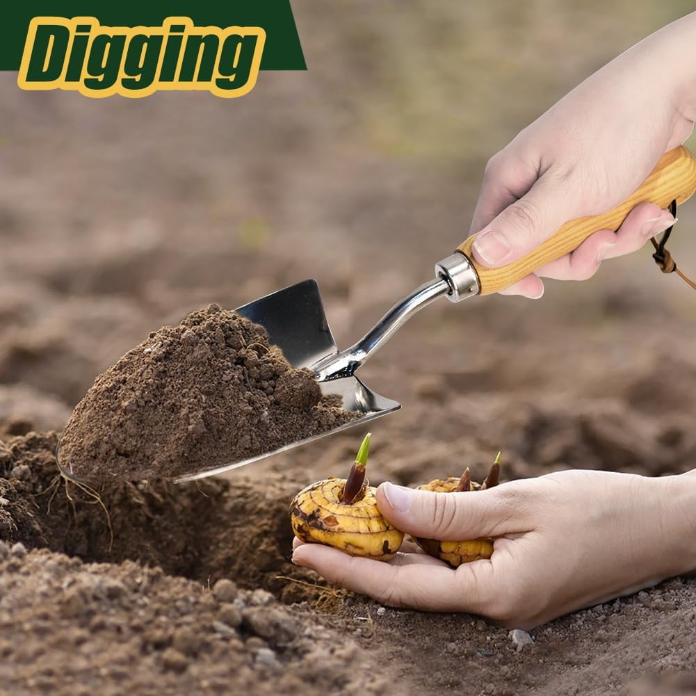 Garden Transplanter Trowel with Depth Marks - Strong Stainless Steel & Comfort Wood Handle for ...