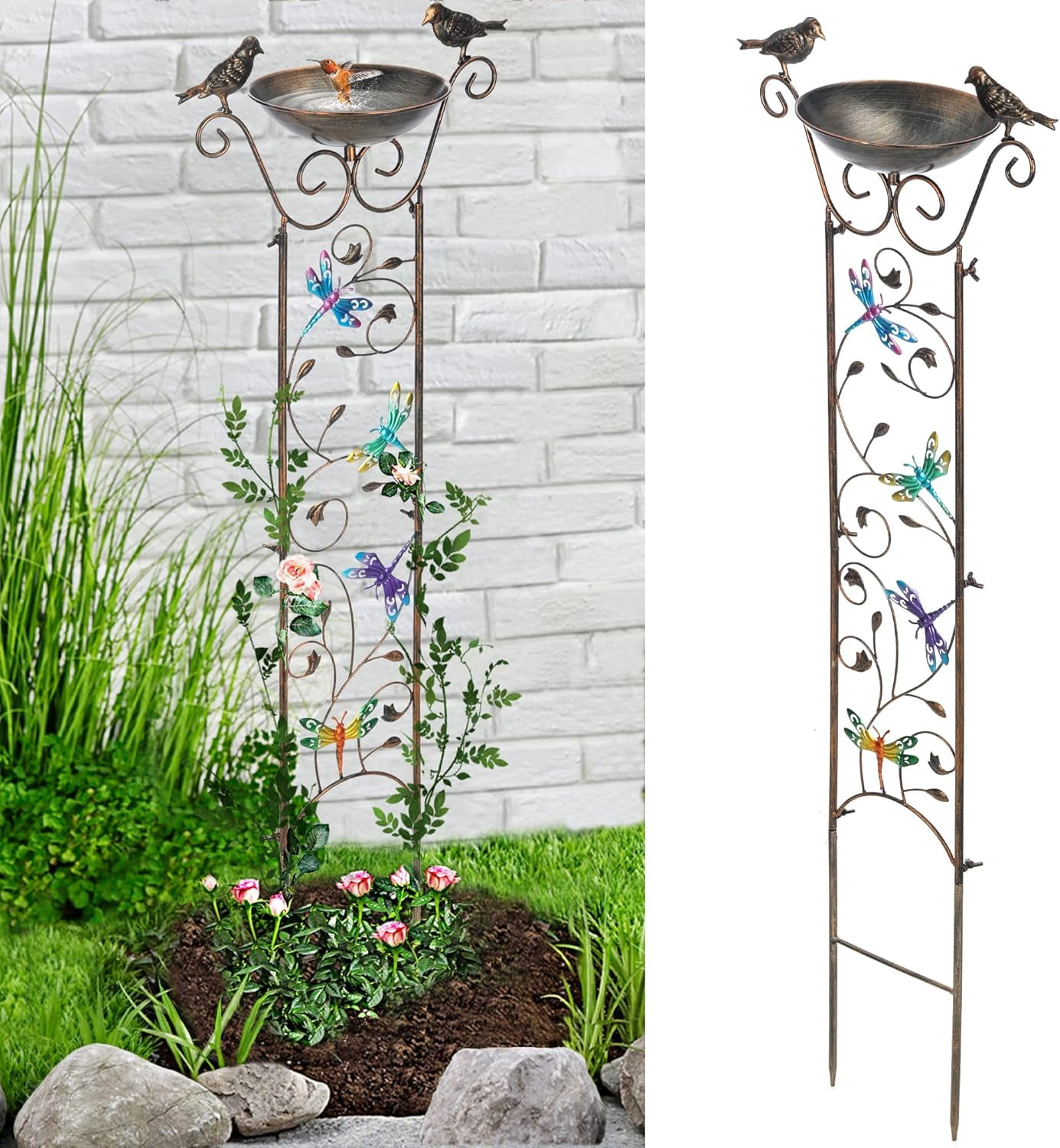 Garden Trellis Bird Bath Outdoor, 40 Inch Antique Iron Garden Plant ...