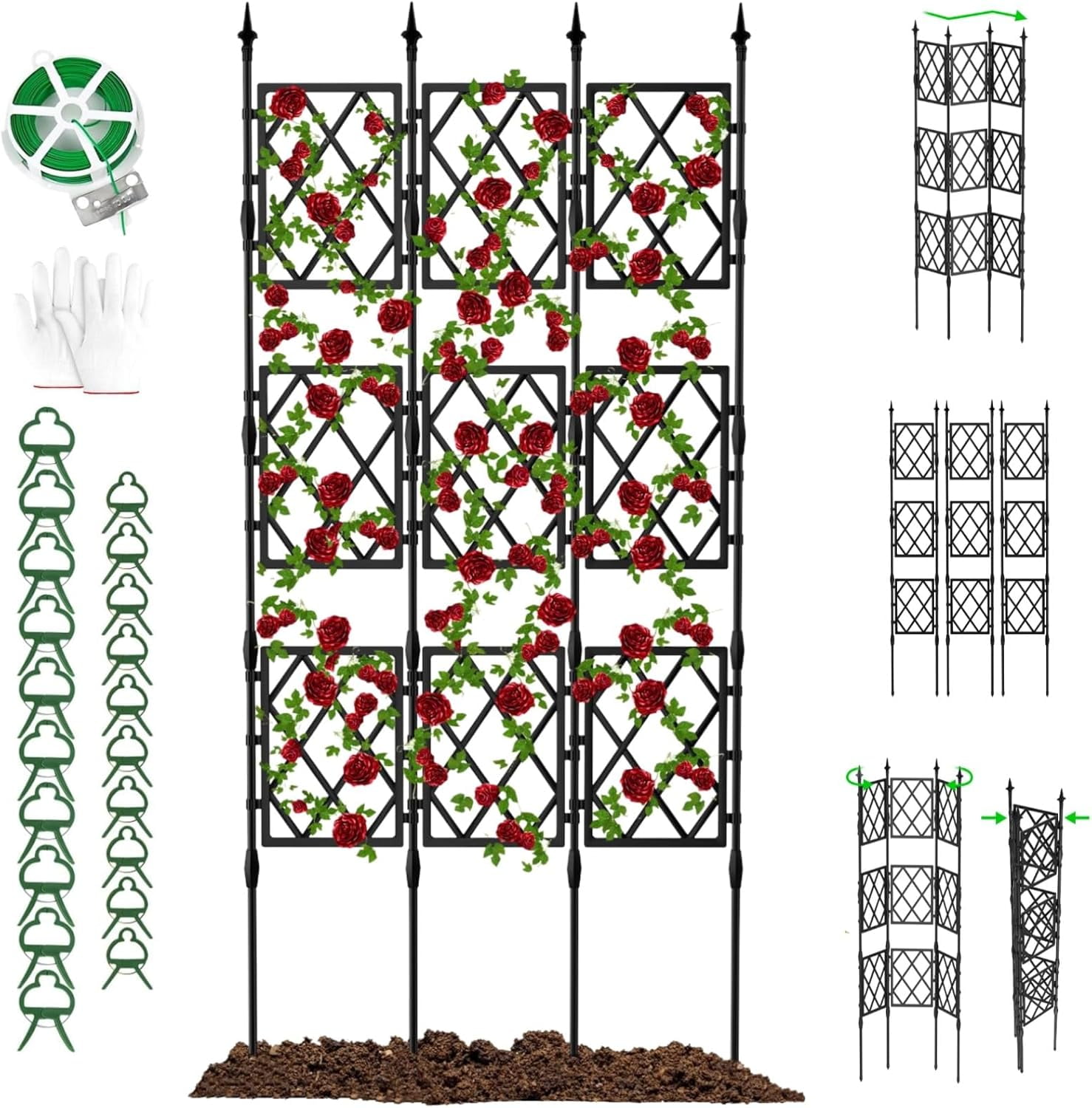 Garden Trellis Frame for Climbing Plants Outdoor, 6.5 Ft PE-Coated Metal Pipes & Plastic Grids ...