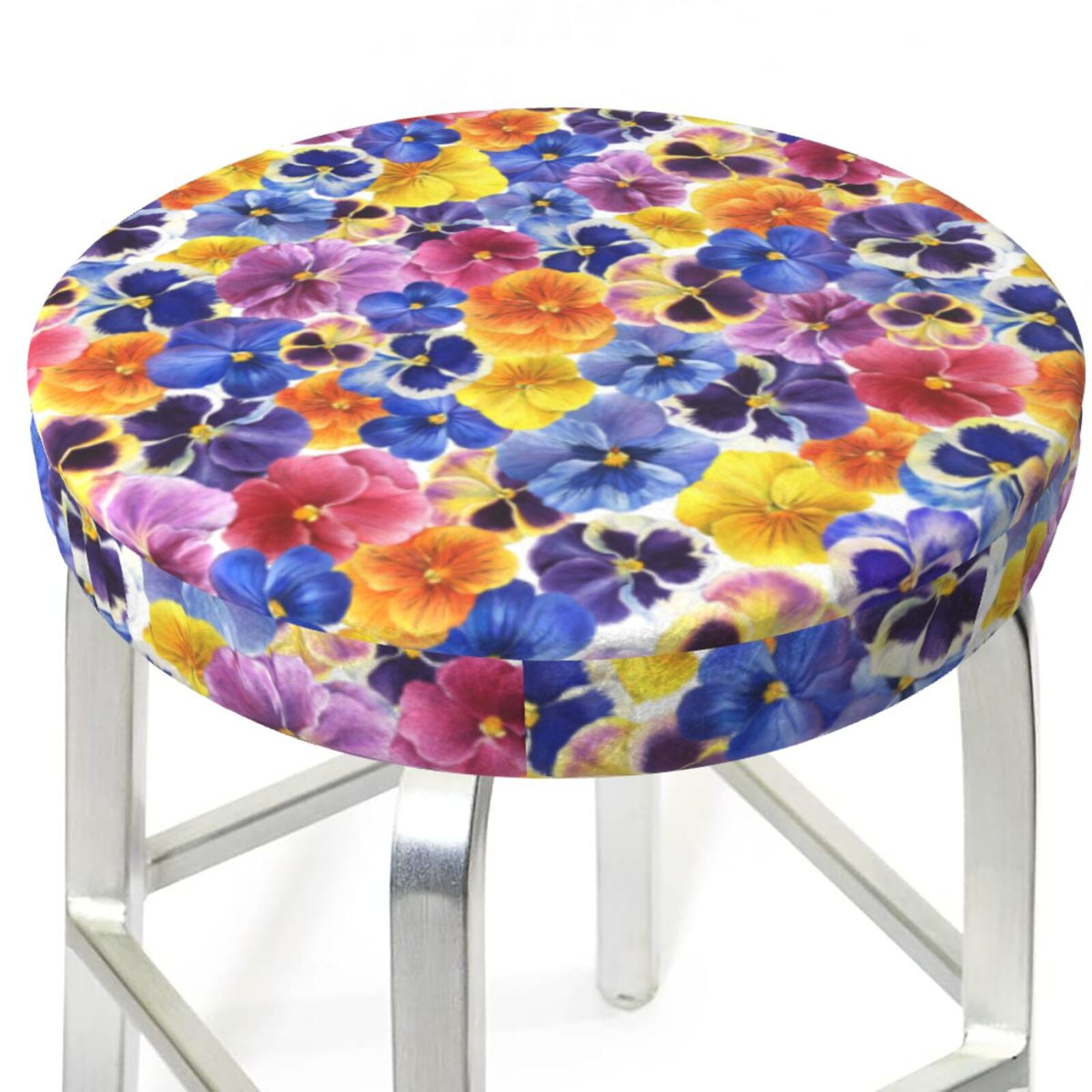 Garden Tricolor Pansy Flower Bar Stool Covers - Stretch Round Seat ...