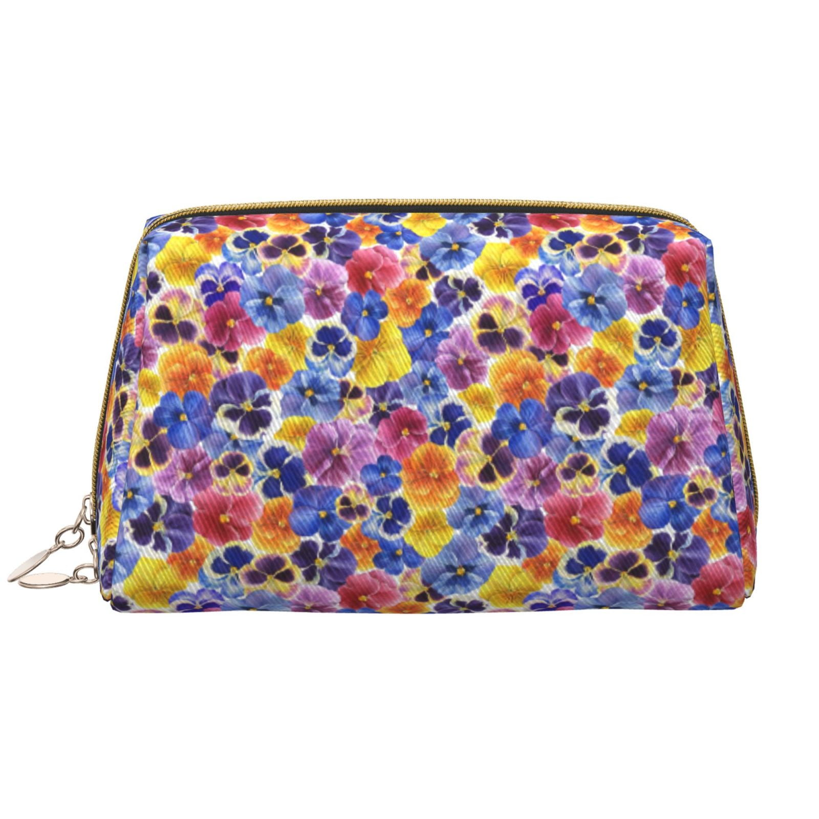 Garden Tricolor Pansy Flower Makeup Bag, Large Capacity Cosmetic Bag ...