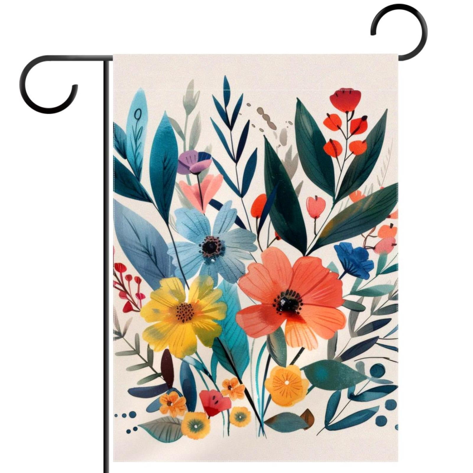 Garden Vintage Watercolor Flowers Garden Flag Double Sided House Flag ...