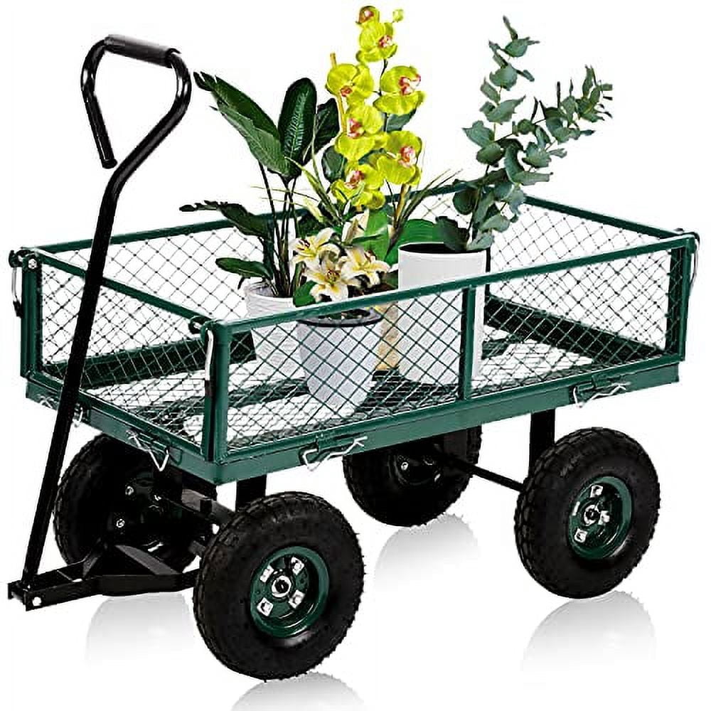 Garden Wagon Cart Heavy Duty Utility Wheelbarrow Yard Dump Wagon with ...
