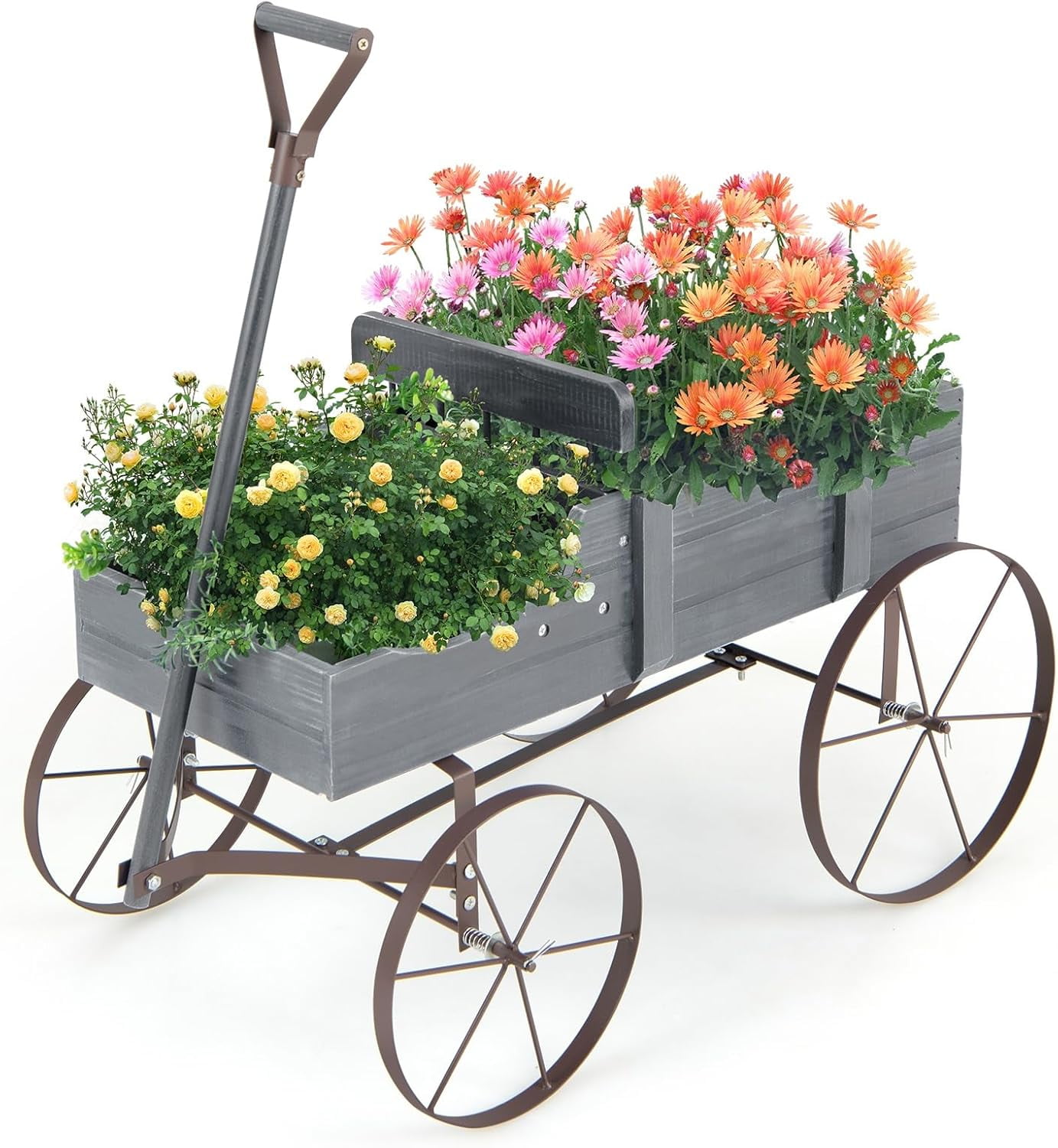 Garden Wagon, Mobile Wooden Planters with 2 Planting Sections, Rolling ...