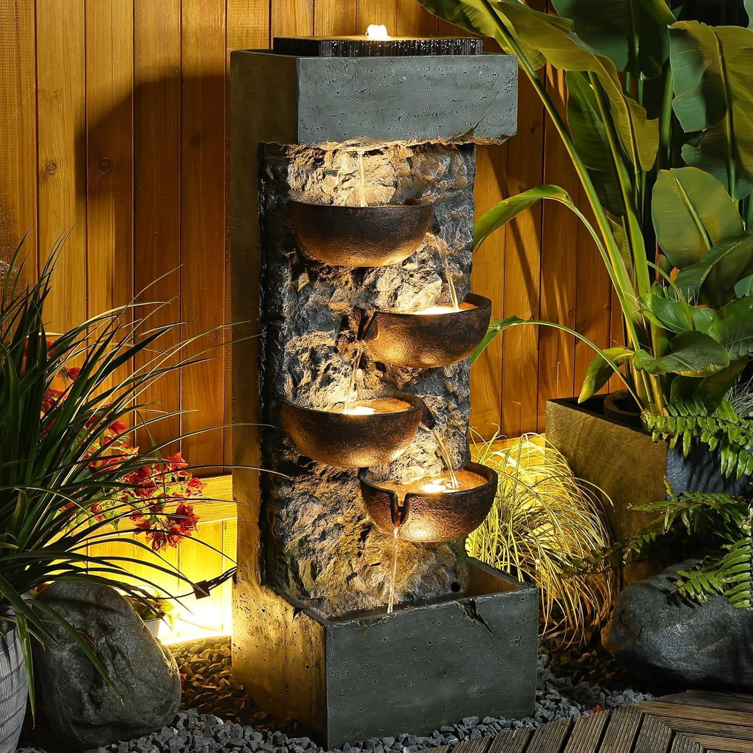 Garden Water Fountains Outdoor 5 Tiered Cascading Bowl Modern Waterfall ...