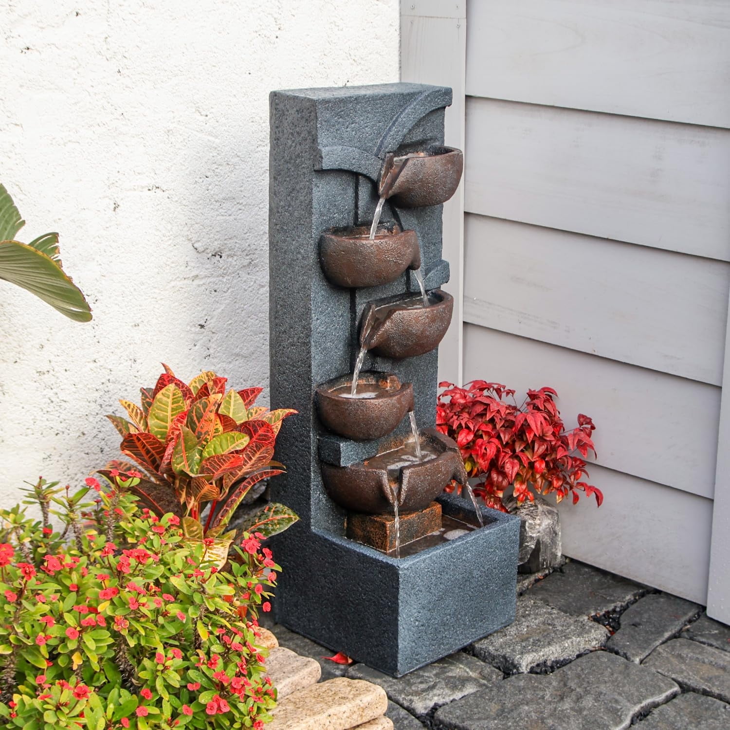 Garden Water Fountains Outdoor 6 Tiered Cascading Bowl Modern Waterfall ...