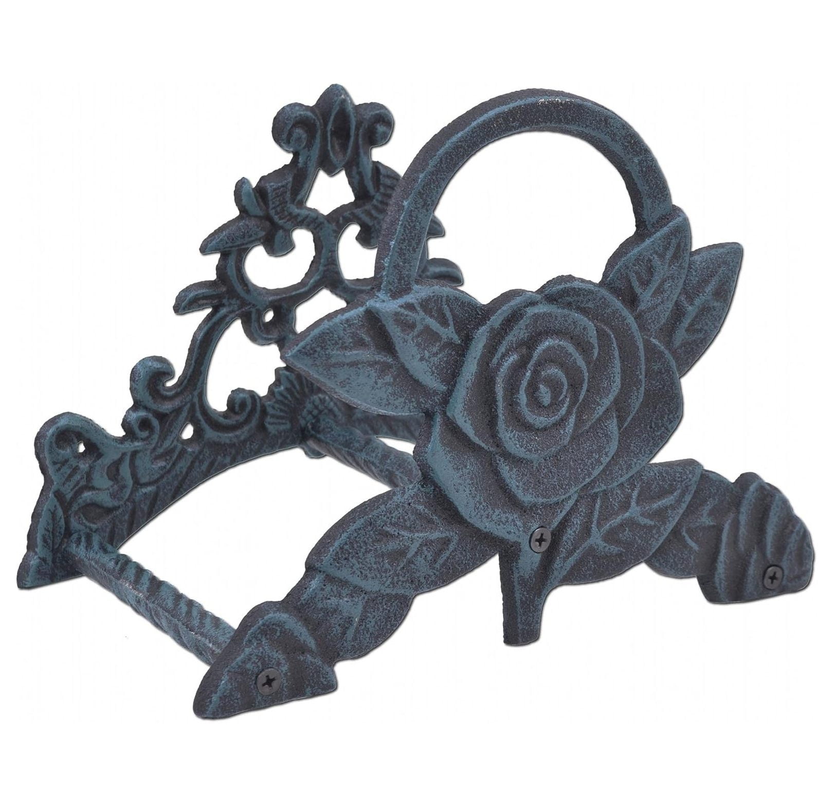 Garden Water Hose Holder Rose Flower Verdigris Cast Iron Hanger Reel 9. ...