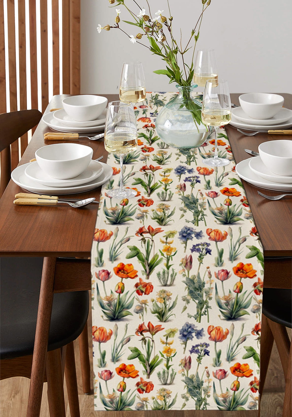 Garden Watercolor Blossom Flower Table Runner 13x72in Non-Slip Cotton ...