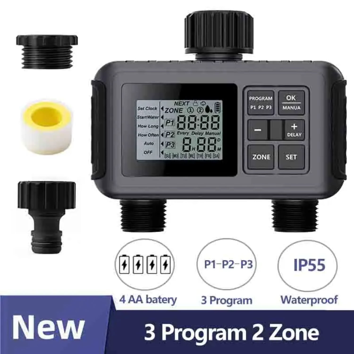 Garden Watering System 3 Separate Timing Programs Water Timer 2 Outlet ...