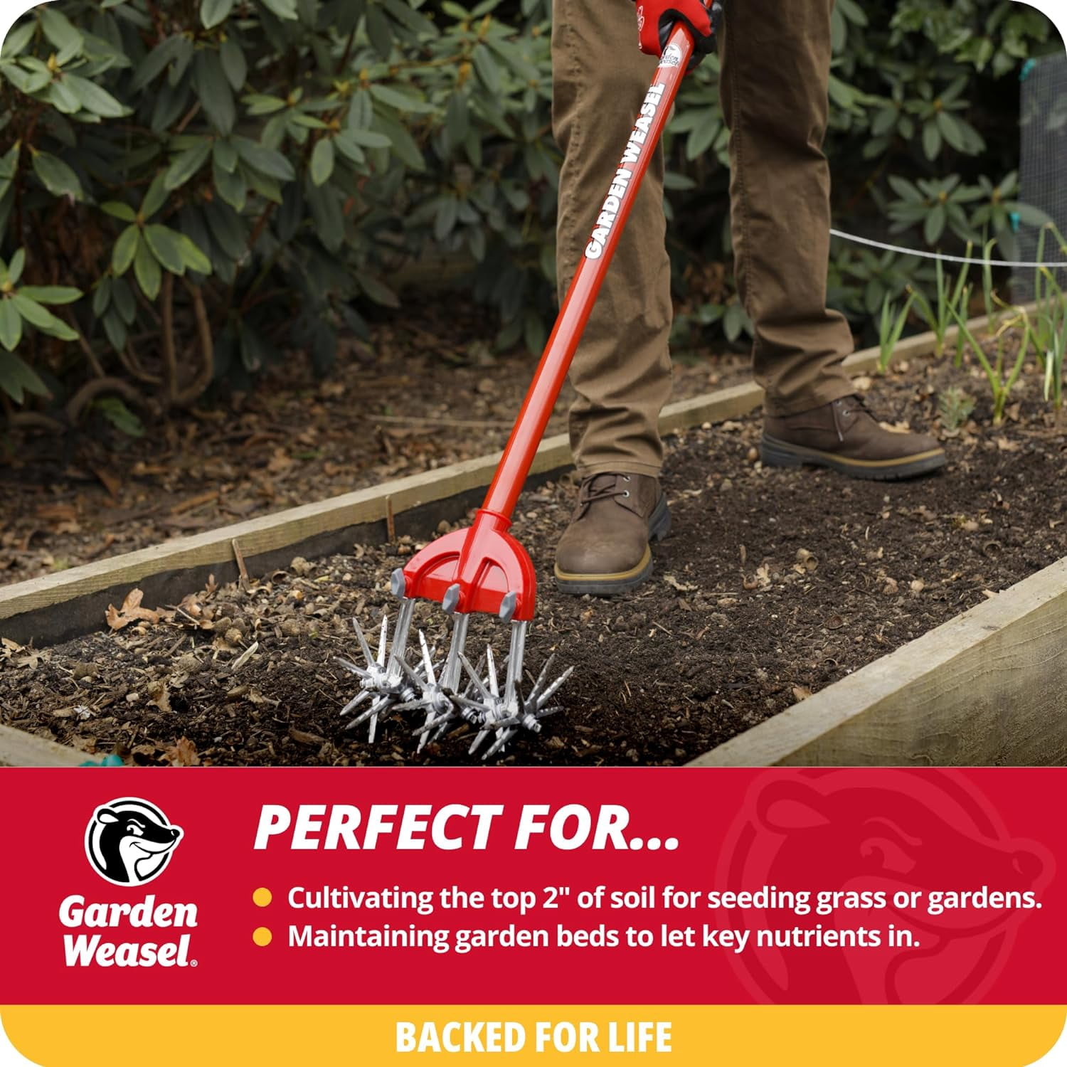 Garden Weasel Rotary Cultivator & Hand Tiller - 2-in-1 | Aerate, Weed ...