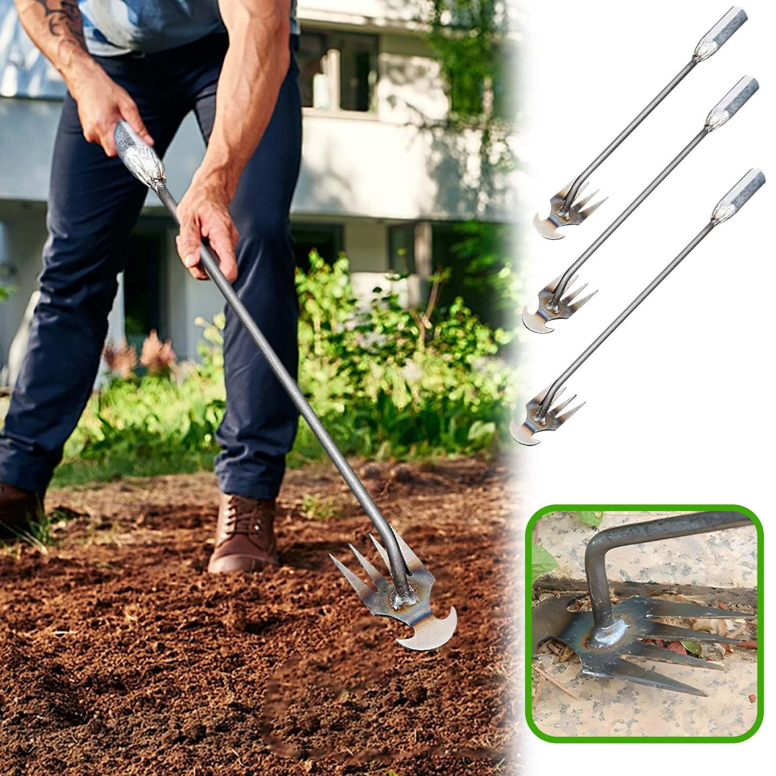 Garden Weeder Tool Manual Puller | 4-Tine Heavy Duty Iron Scarifier ...