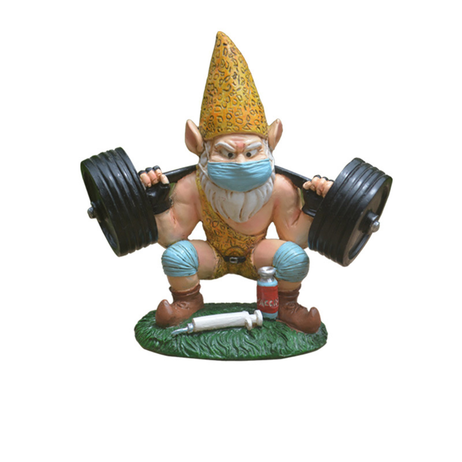 Garden Weightlifting Dwarf Sculpture Resin Outdoor Ornament, Rustic ...